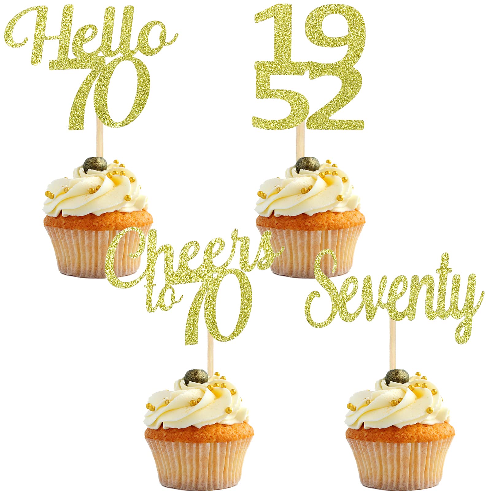 Buy ANCTEY 24Pcs Gold Glitter 70th Birthday Cake Toppers 70 Cake Topper ...