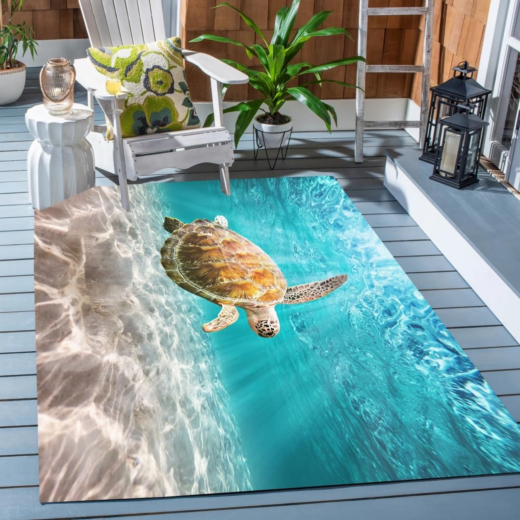 Amazon.com: Turtle Under Ocean Water 3D Illusion Washable Outdoor Rug ...