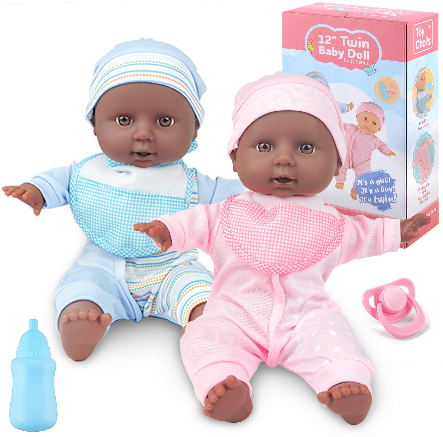 Amazon.com: Toy Choi's Twin Baby Dolls - 12 inch Two Soft Black Body ...