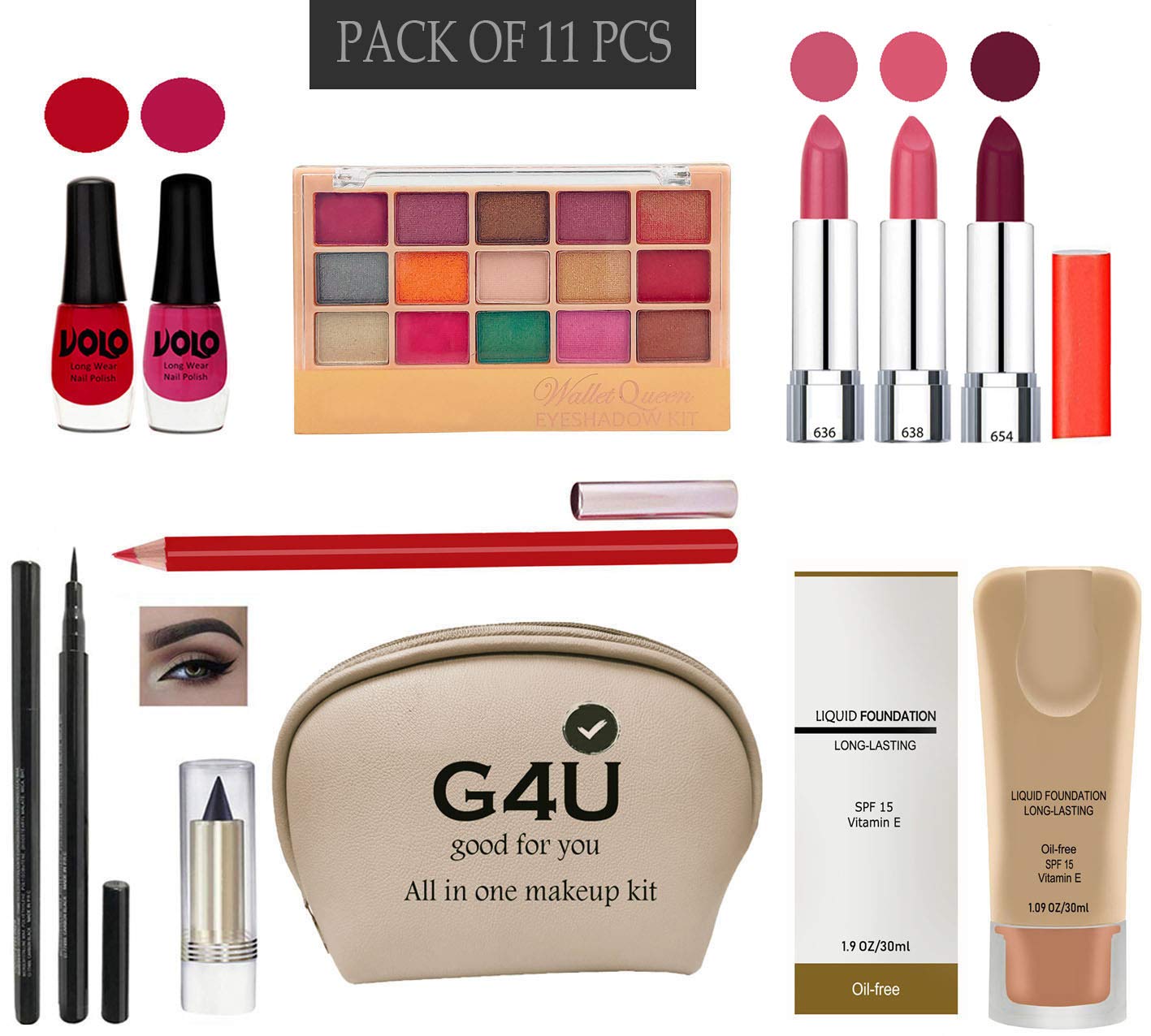 G4U All In One Makeup kit for women (2 Nail Polishs,3 Lipsticks ...