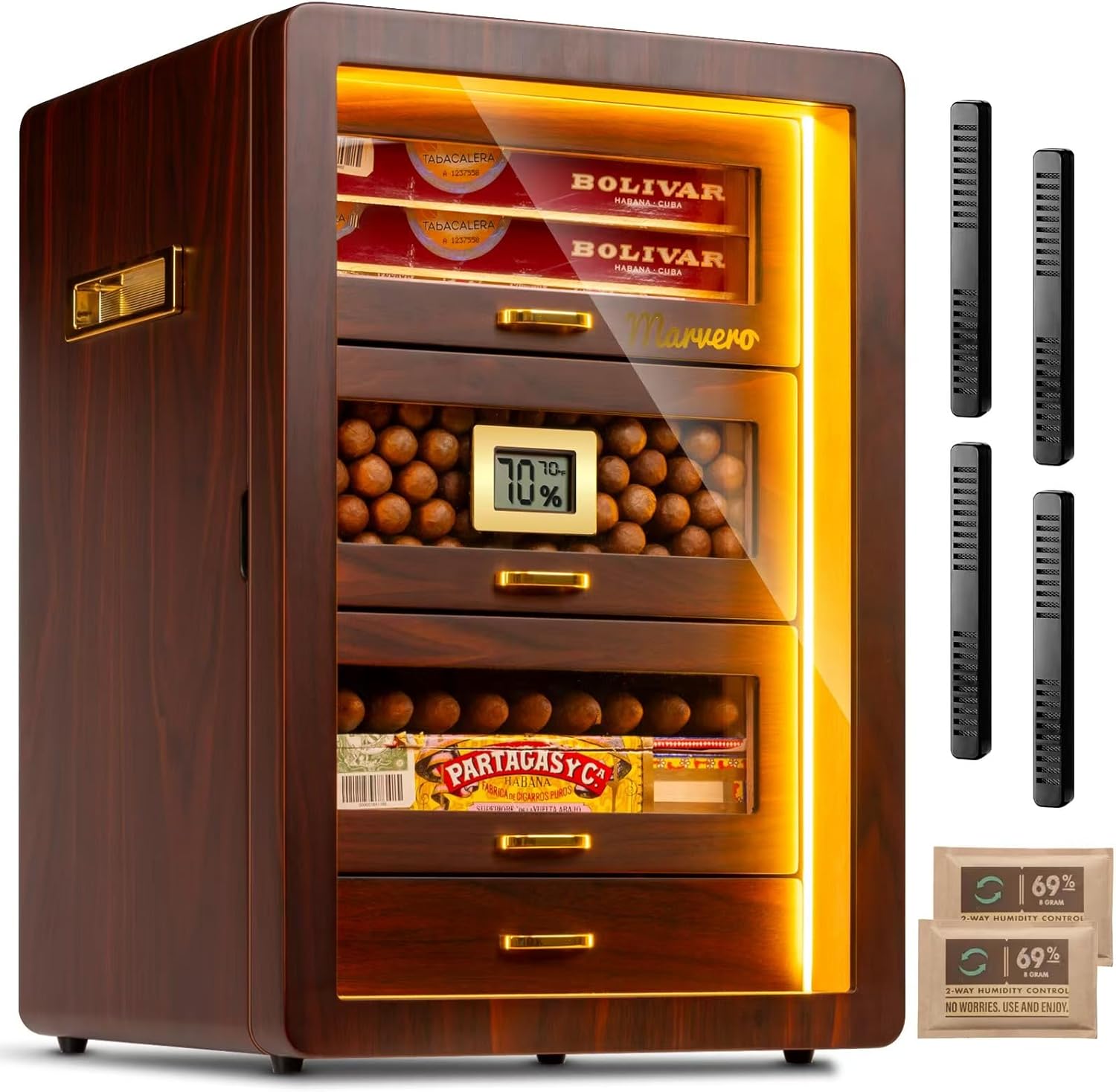 Desktop Cigar Humidor Cabinet with Triple-Sided Light, Digital ...