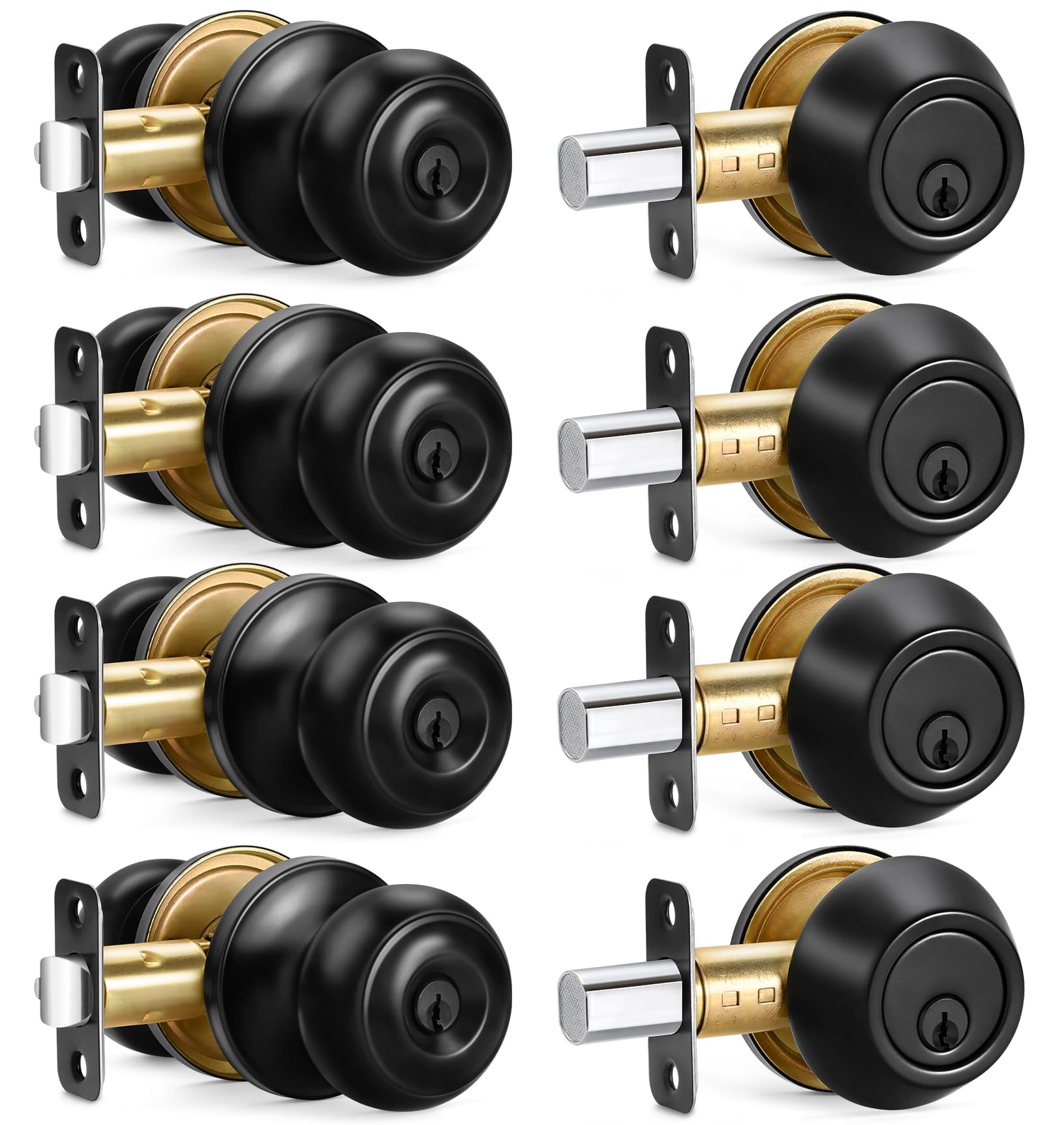 4 Sets Entry Door Knob and Single Cylinder Deadbolt Combo Set, Keyed ...