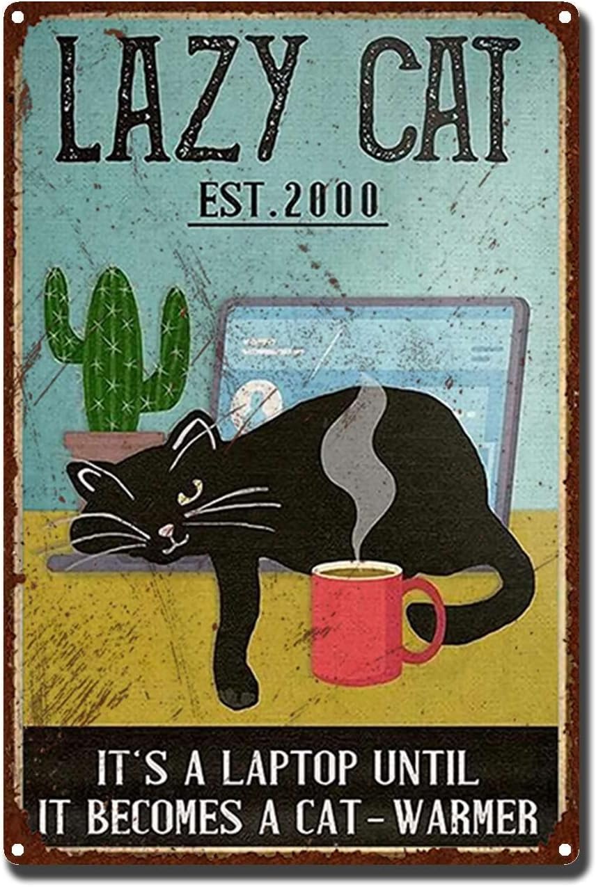 Amazon.com: Cat Retro Style Metal Tin Sign, Coffee and Bar Wall Art ...