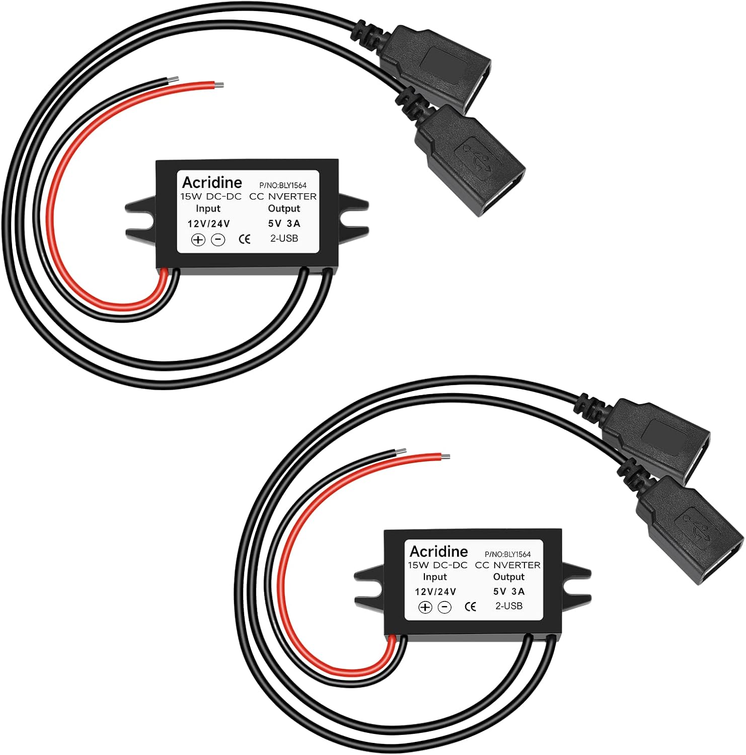 Amazon.com: 2-Pack DC 12V 24V to 5V Dual USB Female DC Converter Buck ...