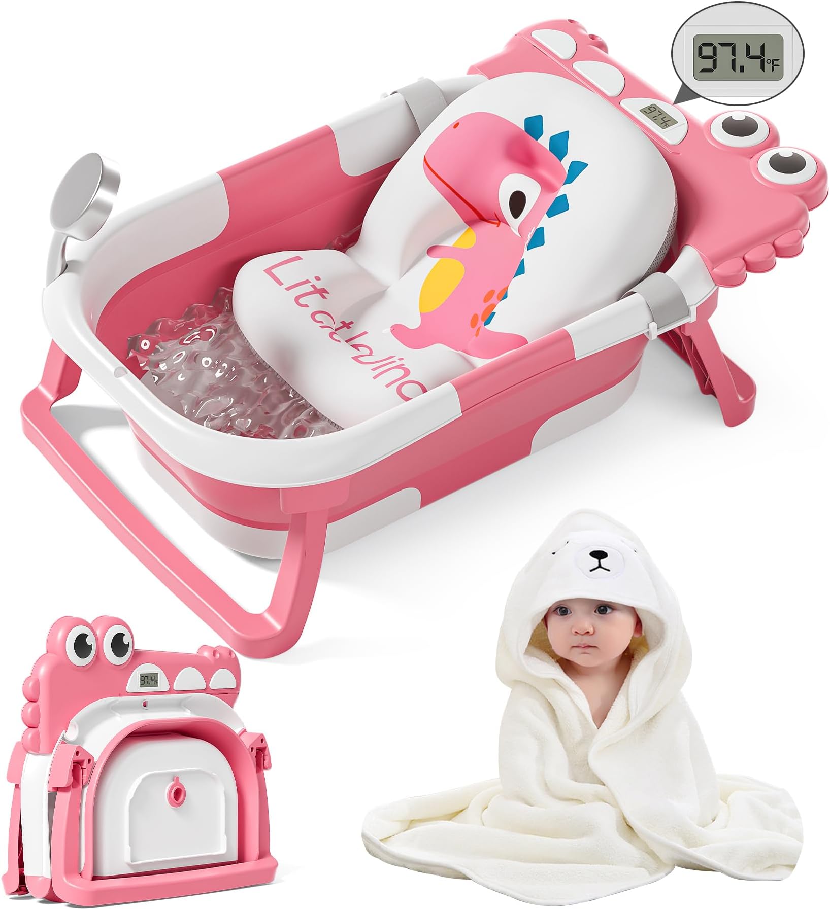 Amazon.com: MoreFeel Collapsible Baby Bathtub for Newborn with ...