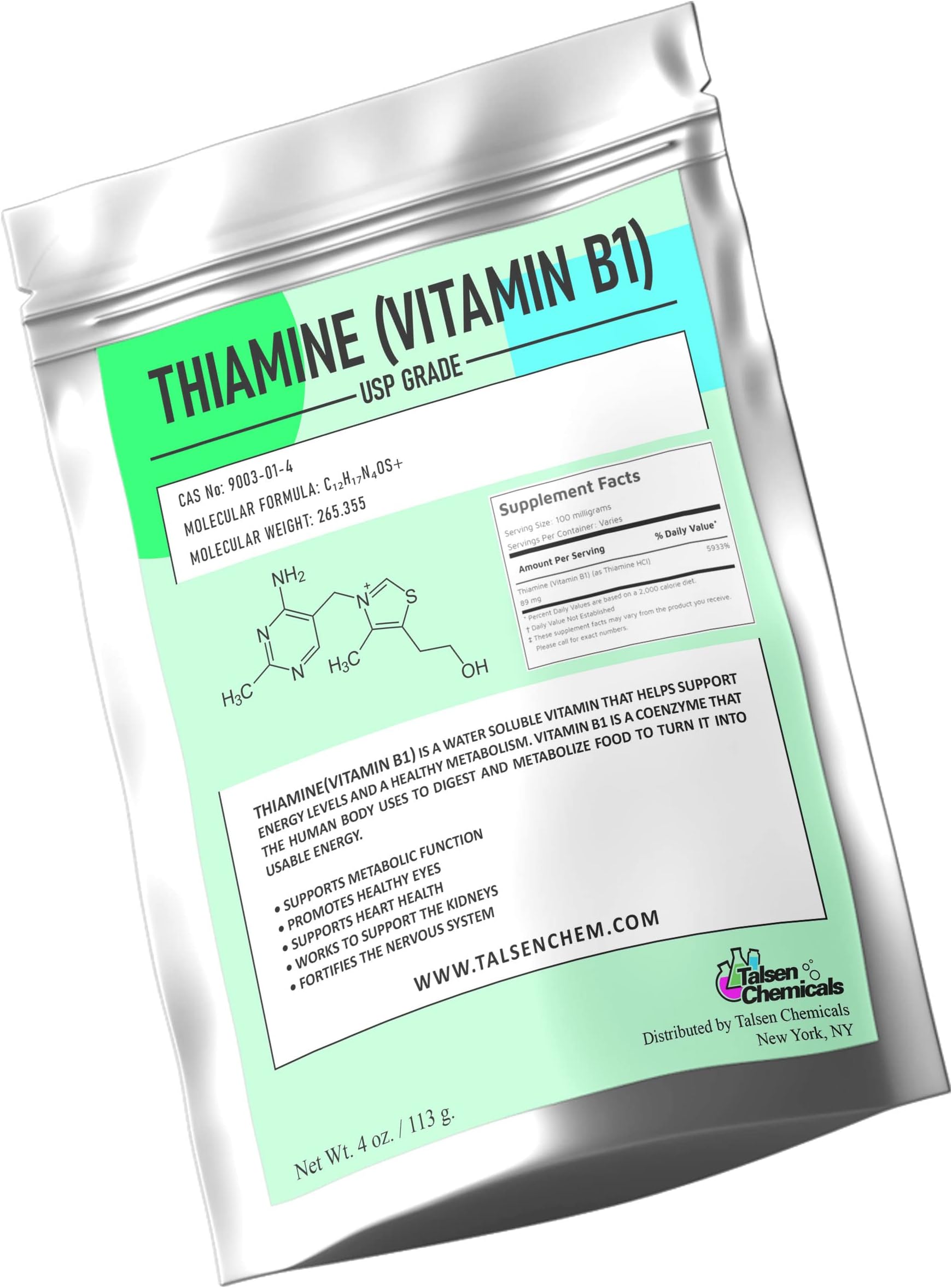 Amazon.com: Talsen Chemicals Thiamine (Vitamin B1) Supplement Powder (4 ...