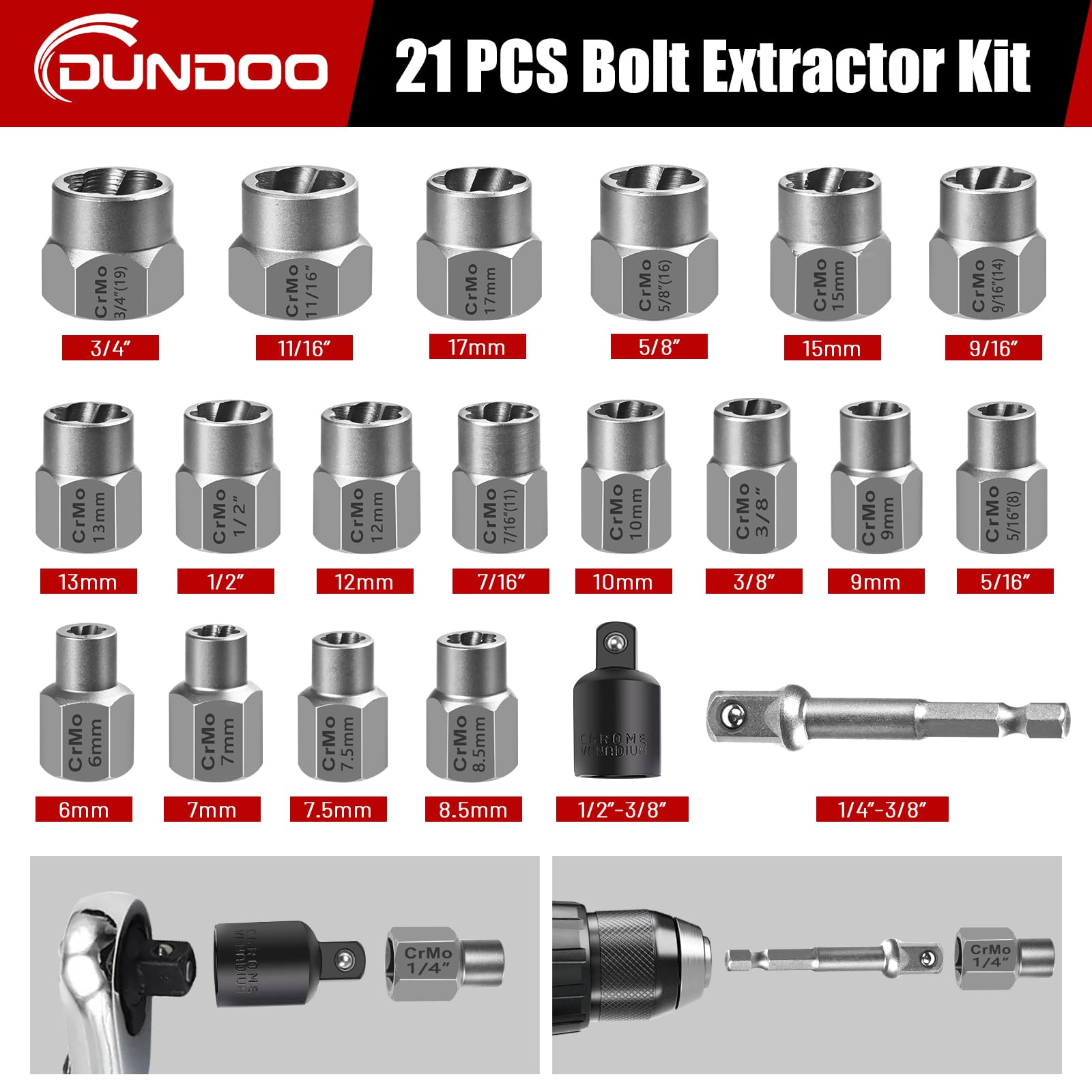 Snapklik.com : Bolt Extractor Set, 21PCS Easy Out Bolt Extractor Kit, 3 ...
