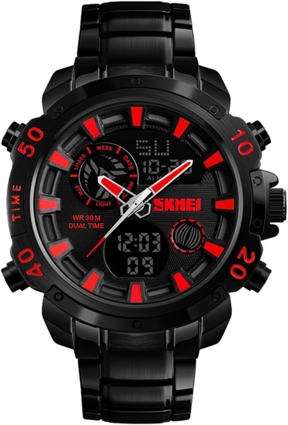 Amazon.com: MASTOP Men's Multi-Functional Dual Time Zones Digital ...