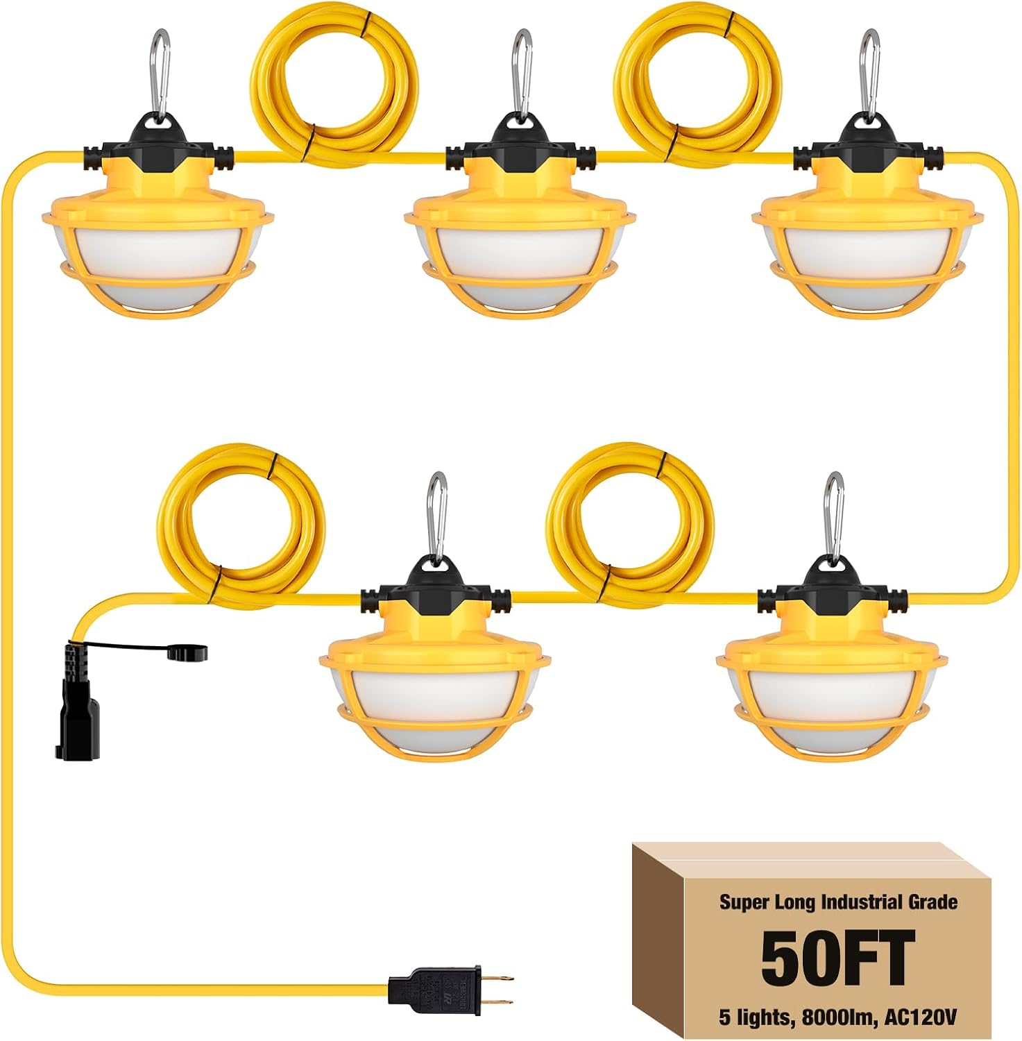 G GJIA 50FT Construction String Lights 65W 8000LM, Industrial Grade LED ...