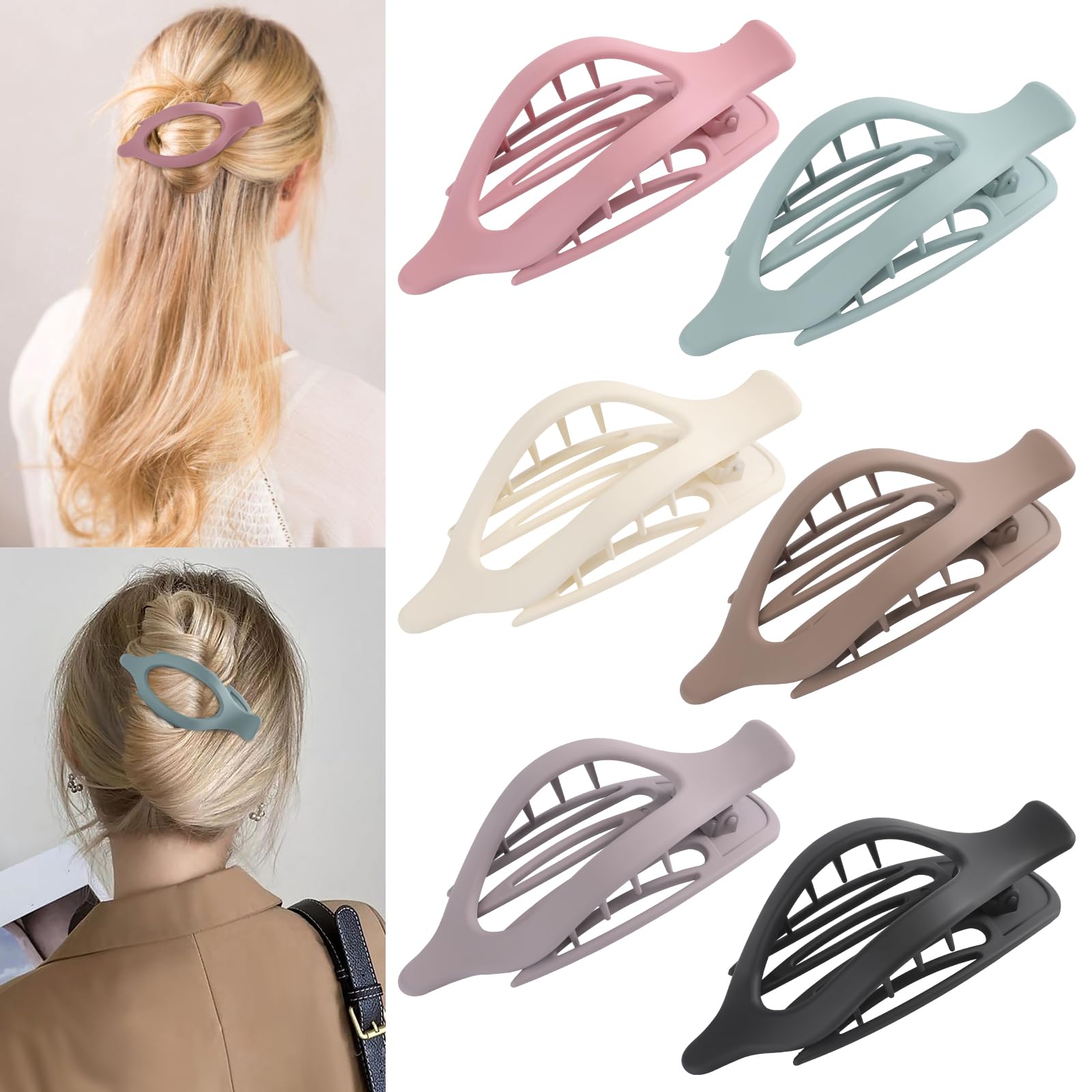 Amazon.com : 6 Packs Flat Hair Clips, Curved Claw Clips for Women Girls ...