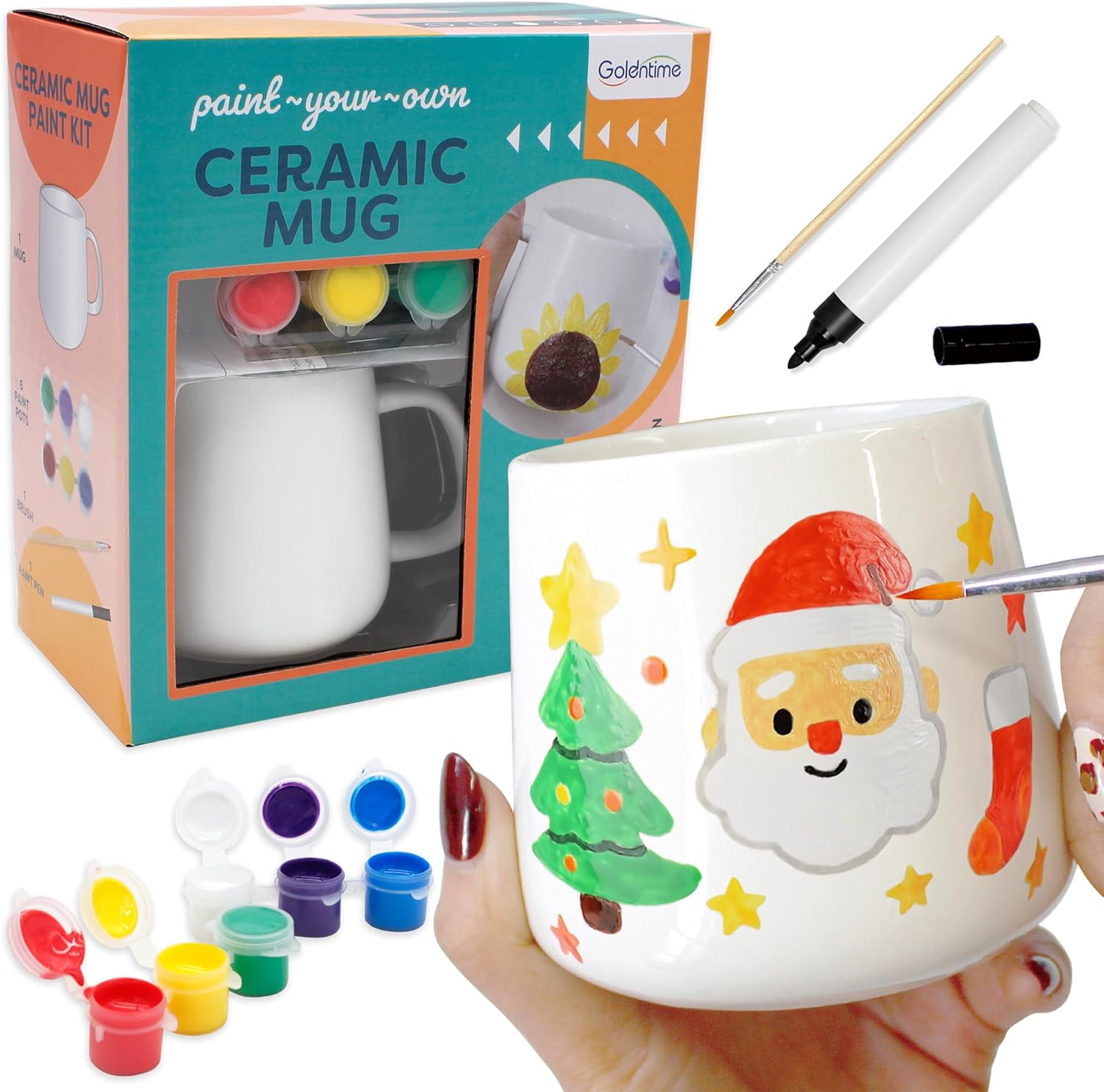 goldentime DIY Mug Painting Kit for Adults & Kids Includes Blank ...