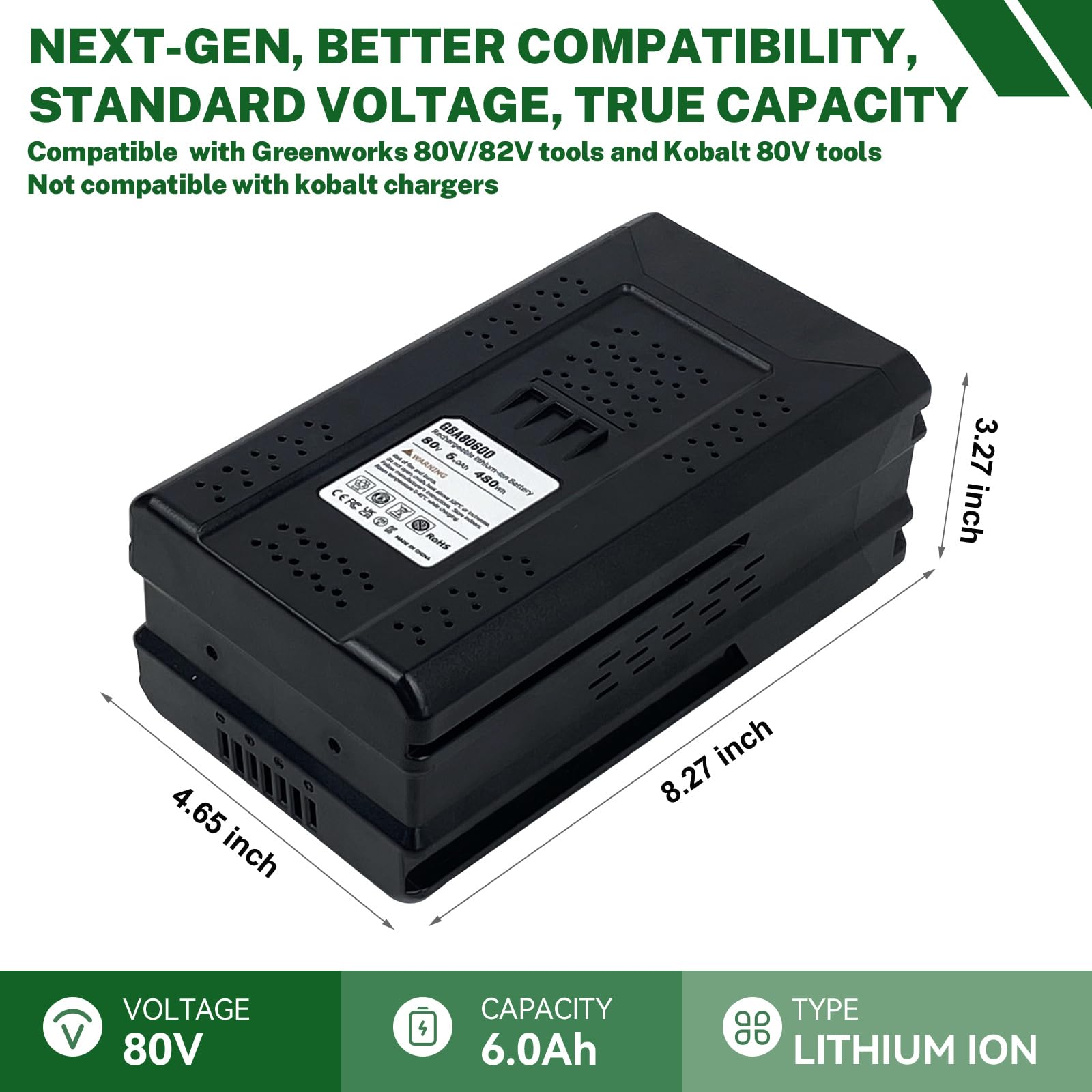 Greenworks 40v Battery ShunTongDa Replacement For 80V Battery 6000mAh ...