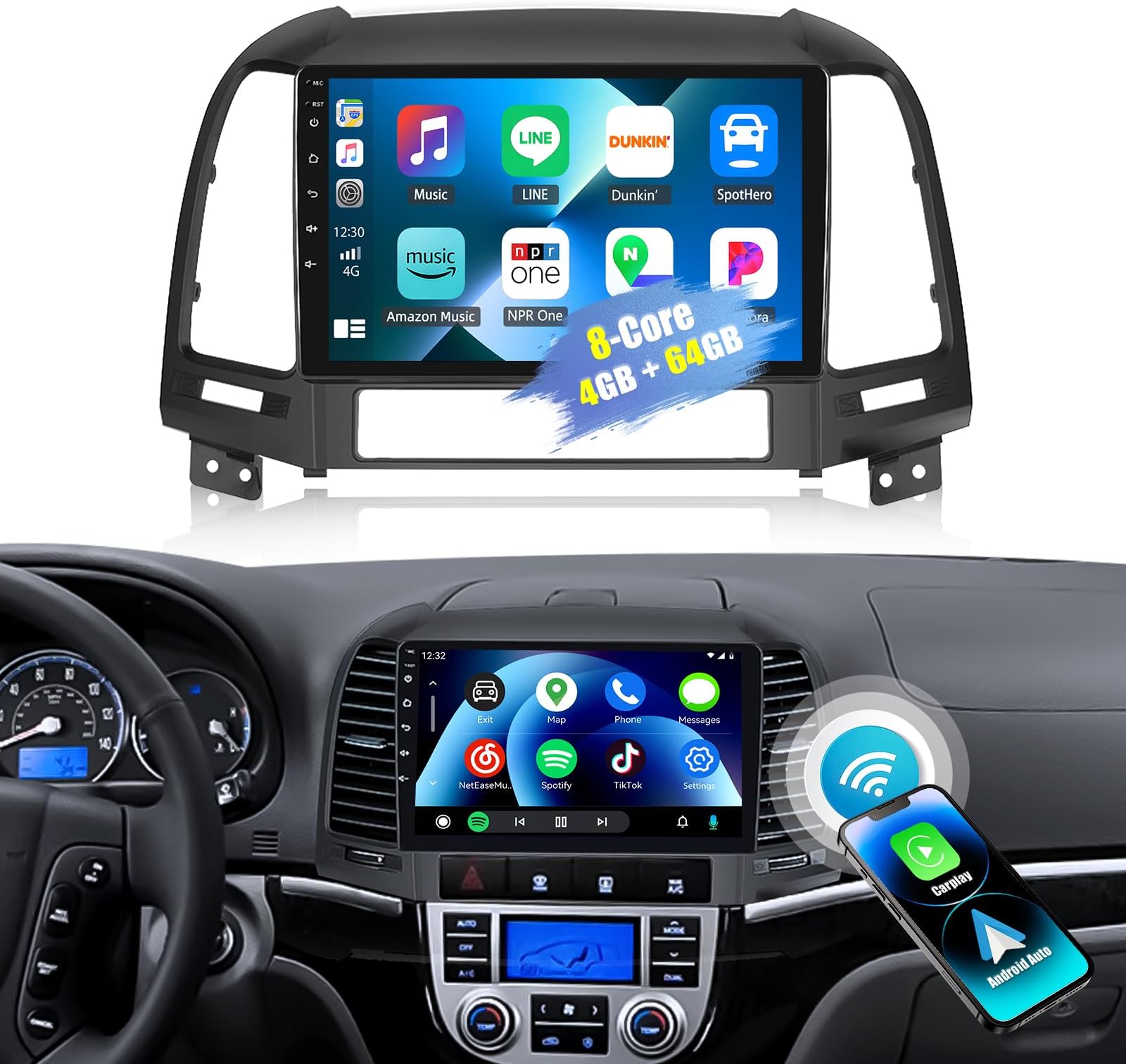 Amazon.com: CAMECHO 4+64G 8-Core Car Stereo Radio for 2006-2012 Hyundai ...