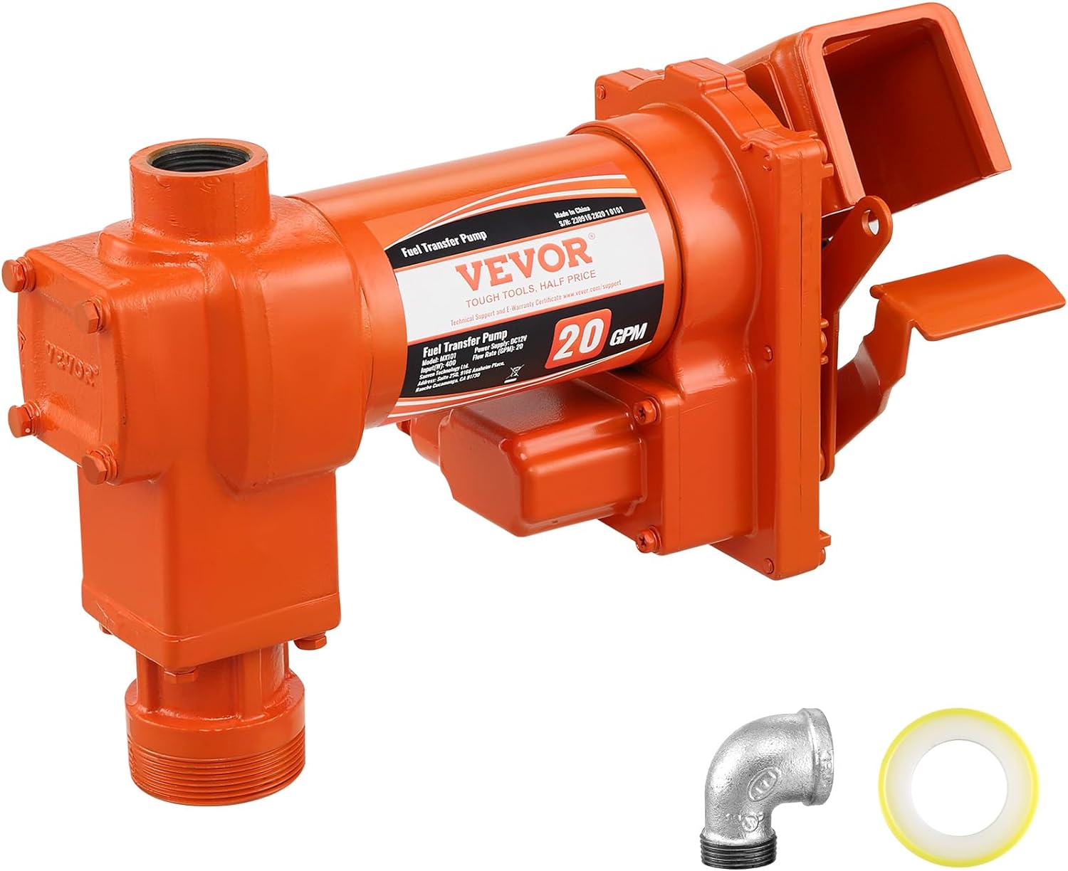 VEVOR Fuel Transfer Pump, 12V DC 20 GPM 1/4 HP, High Flow Cast Iron ...