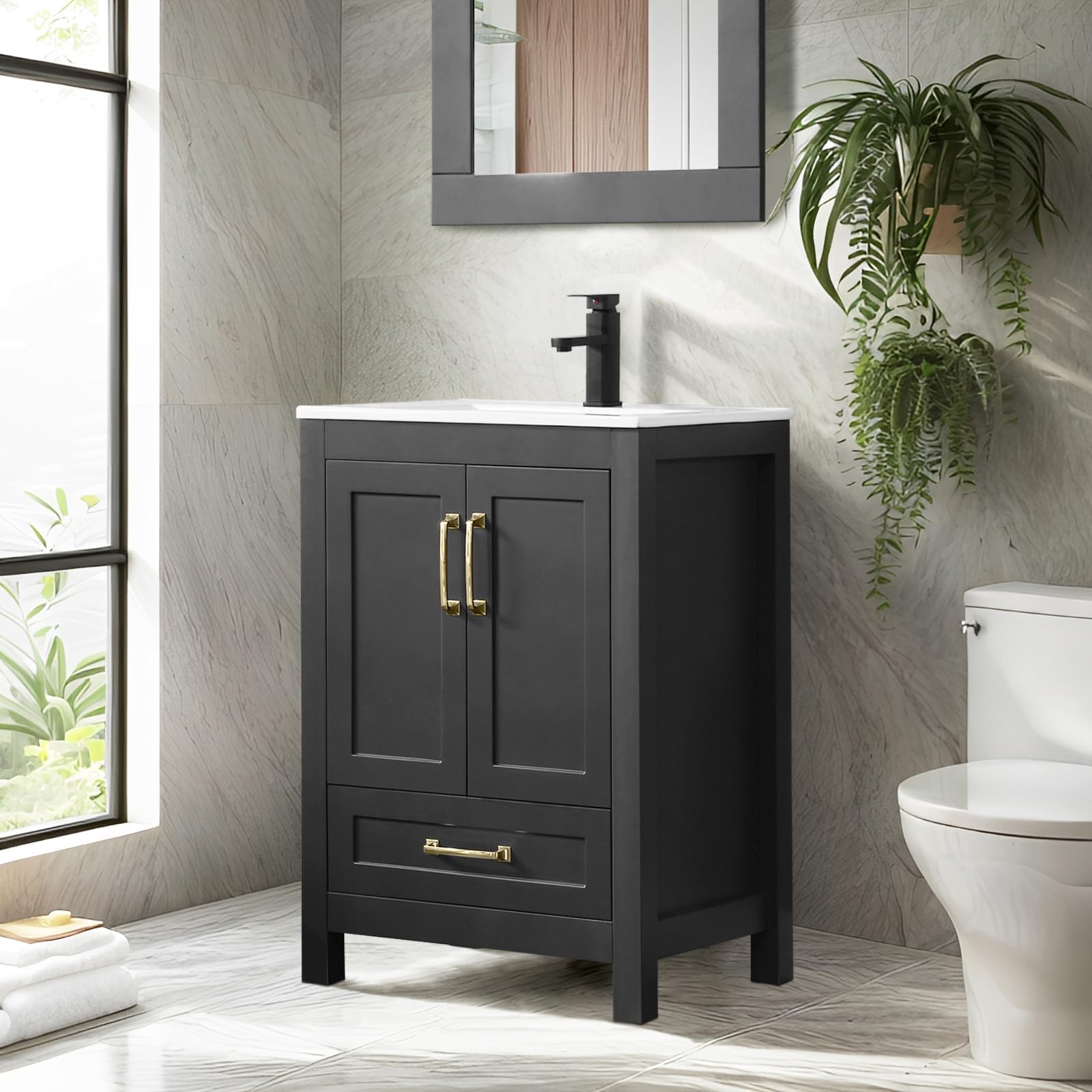 Amazon.com: U-Eway 24 Inch Black Bathroom Vanity Cabinet with Square ...