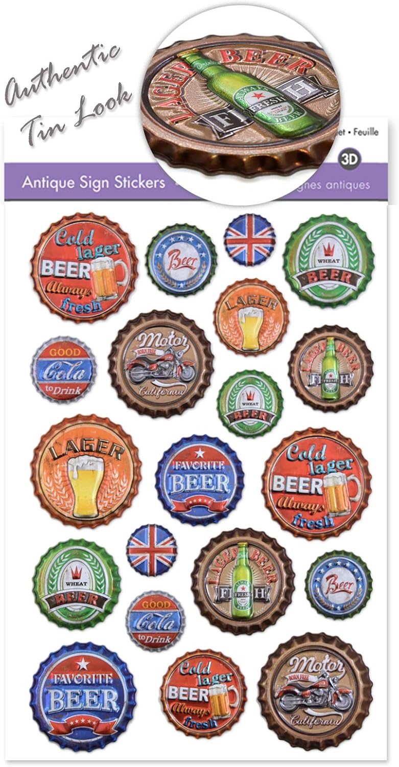 Amazon.com: Beer Stickers for Scrapbooking Bottle Cap Stickers Vintage ...