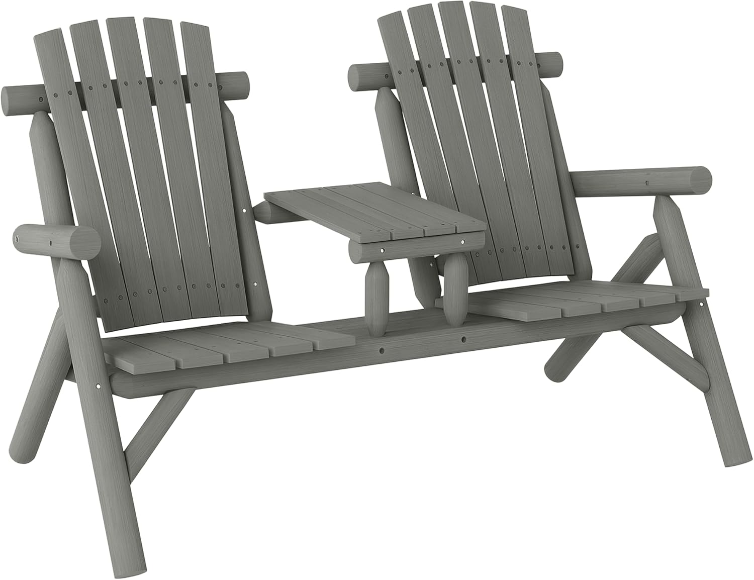 Outsunny Wood Patio Chair Bench 2 Seats with Centre Coffee Table ...