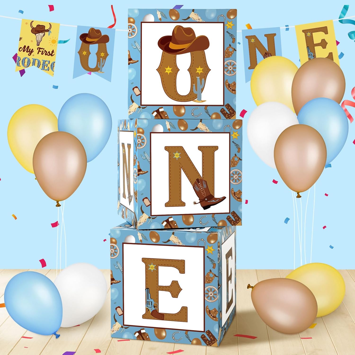 Amazon.com: Honoson 3 Pcs My First Rodeo Balloon Boxes with ONE Letters ...