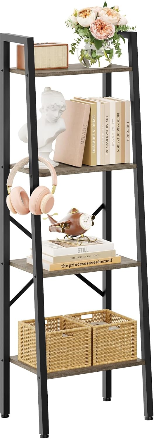 Amazon.com: Hoctieon 4-Tier Industrial Ladder Bookshelf, Narrow Ladder ...