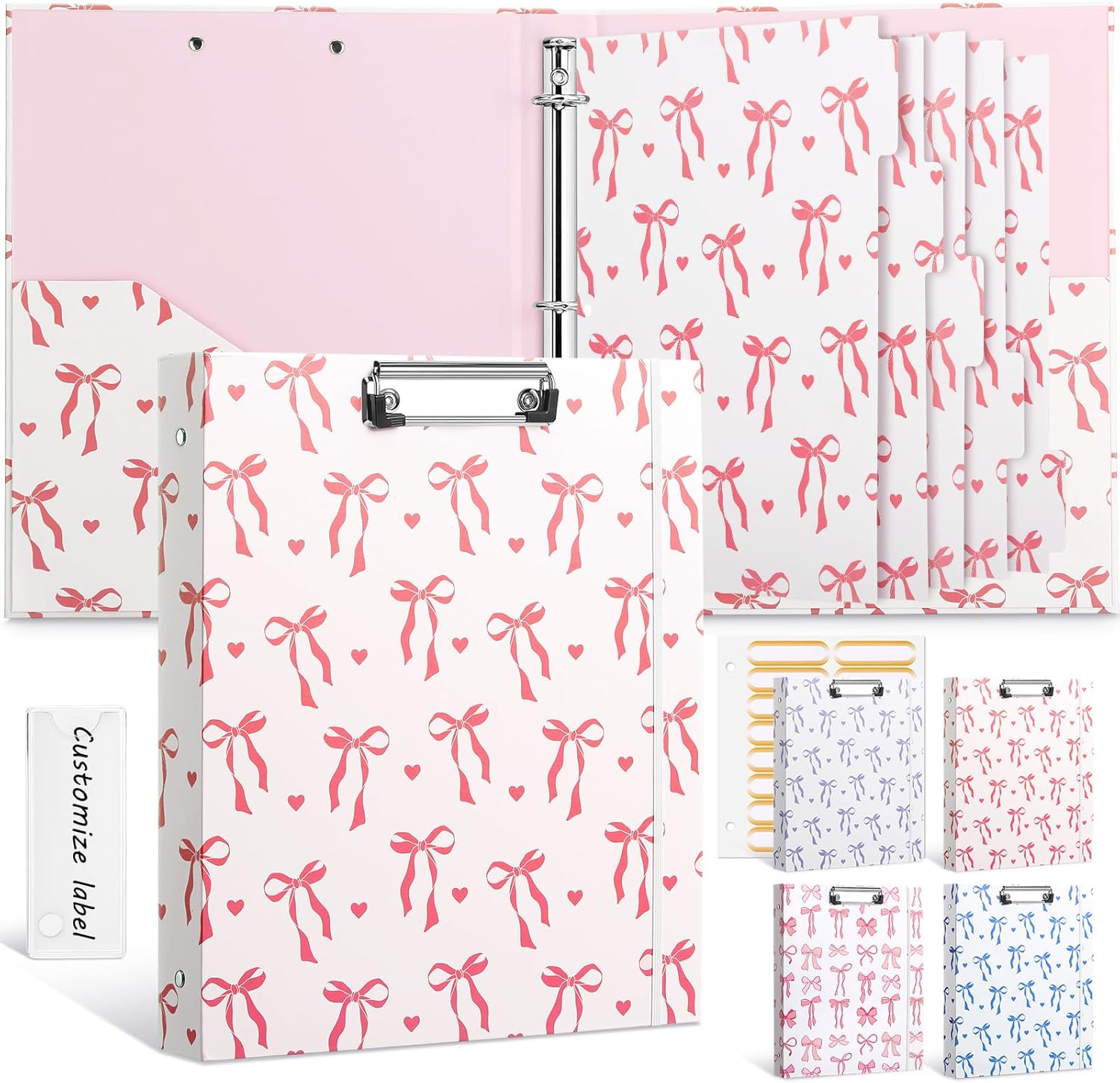 Amazon.com : Colarr 3 Ring 1 Inch Pink Bow Binder with 2 Pockets Cute ...