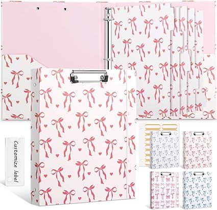 Amazon.com : Colarr 3 Ring 1 Inch Pink Bow Binder with 2 Pockets Cute ...