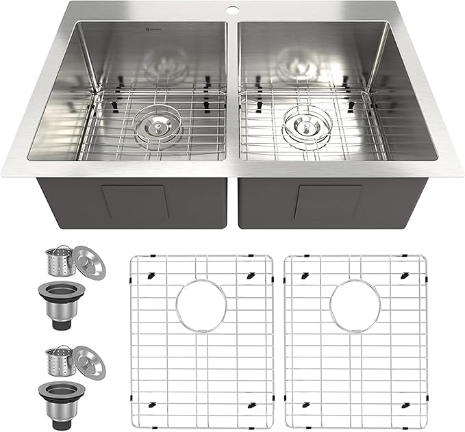 Mondawe Kitchen Sink 33x22, 33 Inch Drop in Kitchen Sink Double Bowl ...