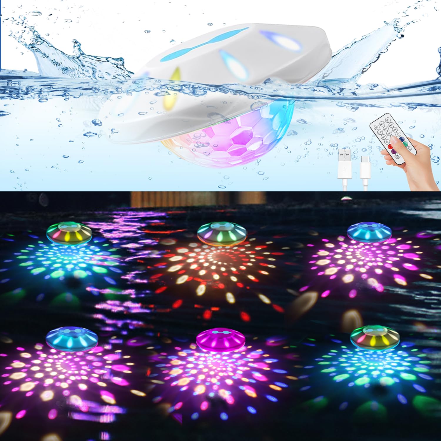 Amazon.com : BOXPSII Floating Pool Lights, RGB Upper and Lower Color ...