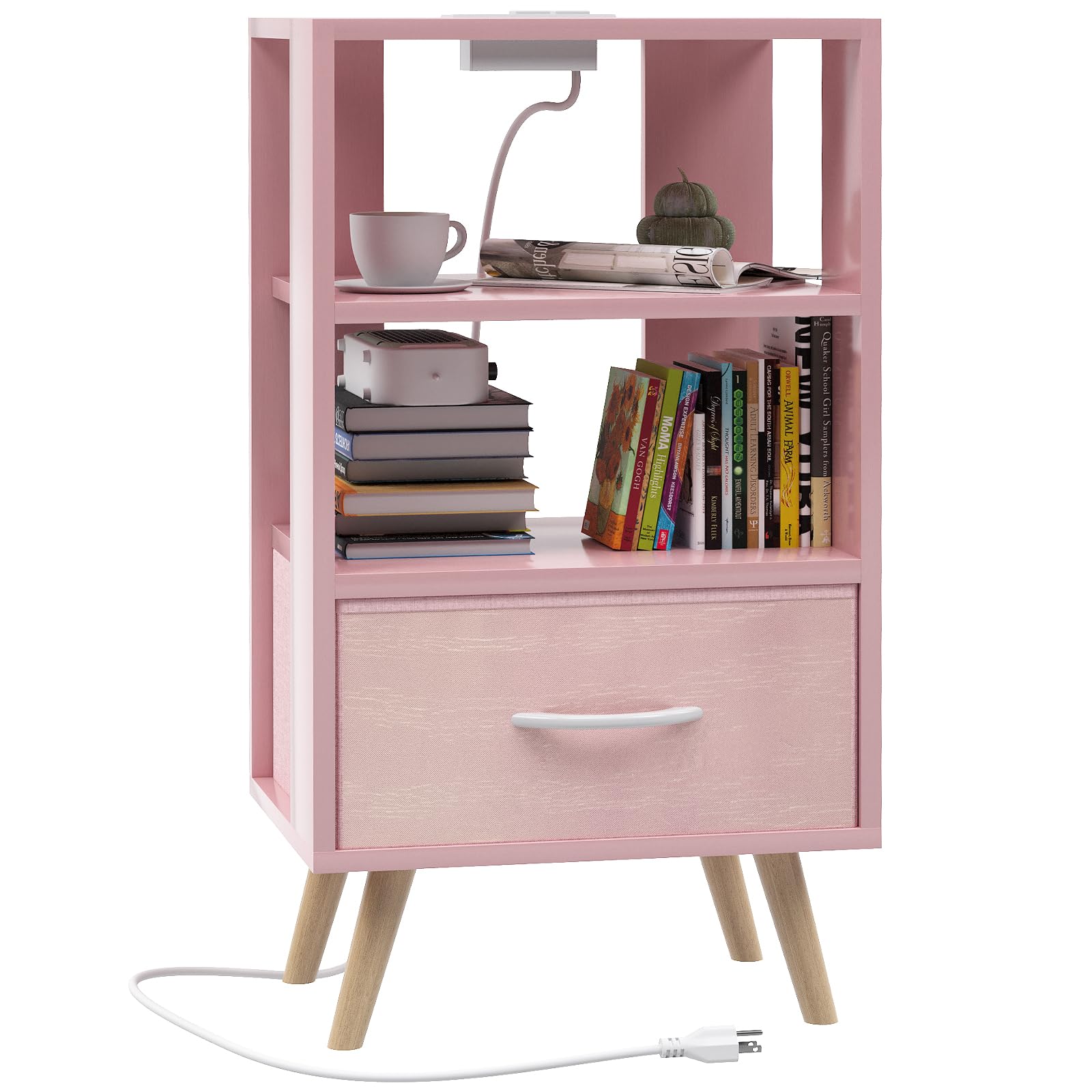 Amazon.com: Aenuert Night Stand with Charging Station, Pink Kids ...