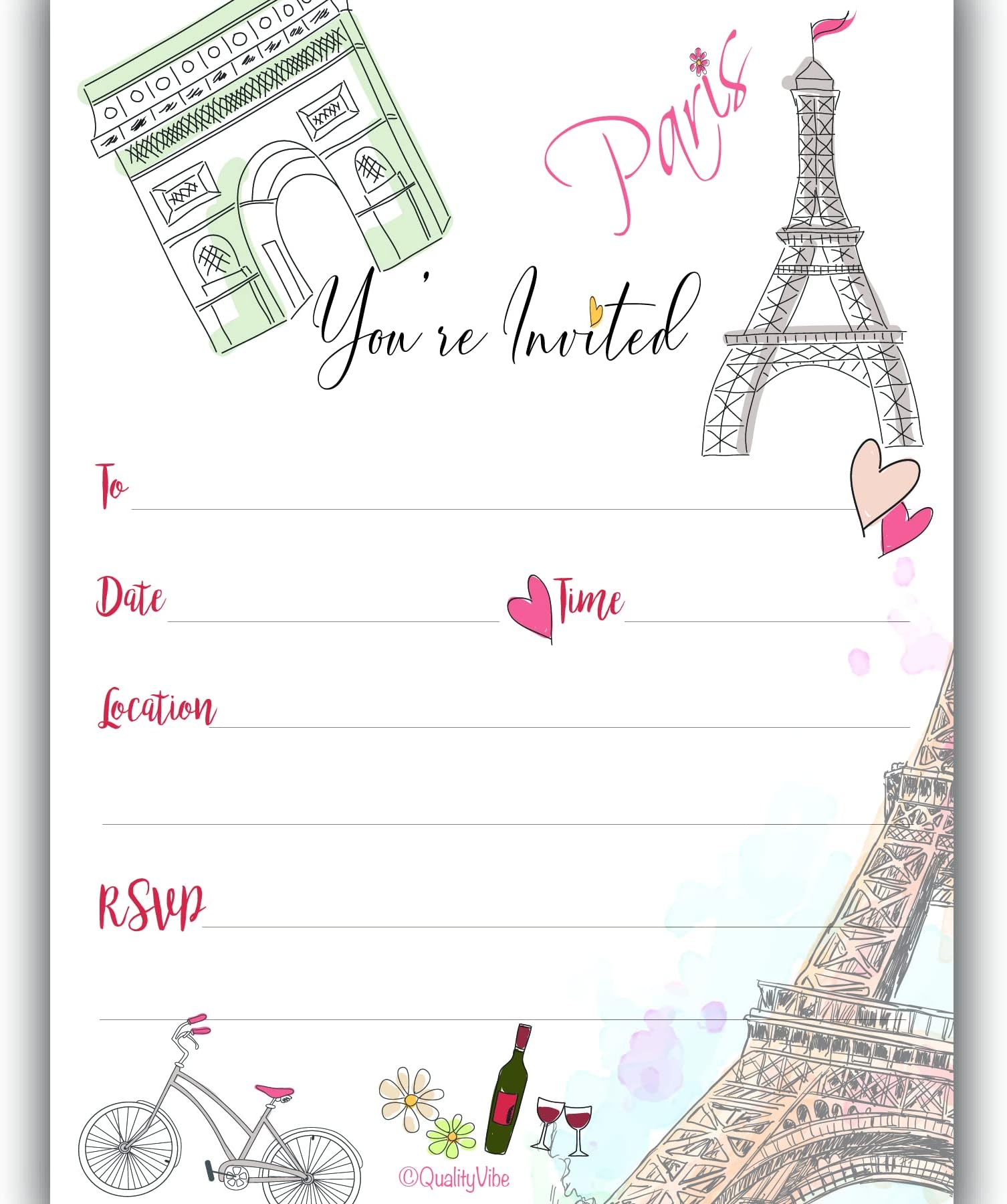 Amazon.com : Watercolor Floral Paris Party Invitations for Birthdays ...