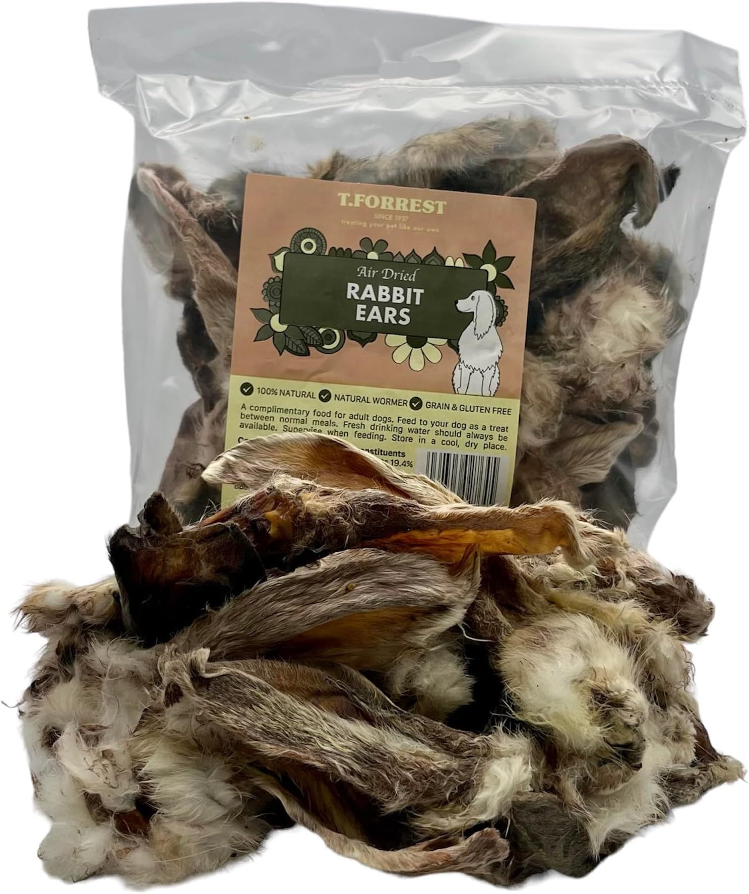 British Air Dried Rabbit Ears with Fur | x500g | High Protein, Air ...