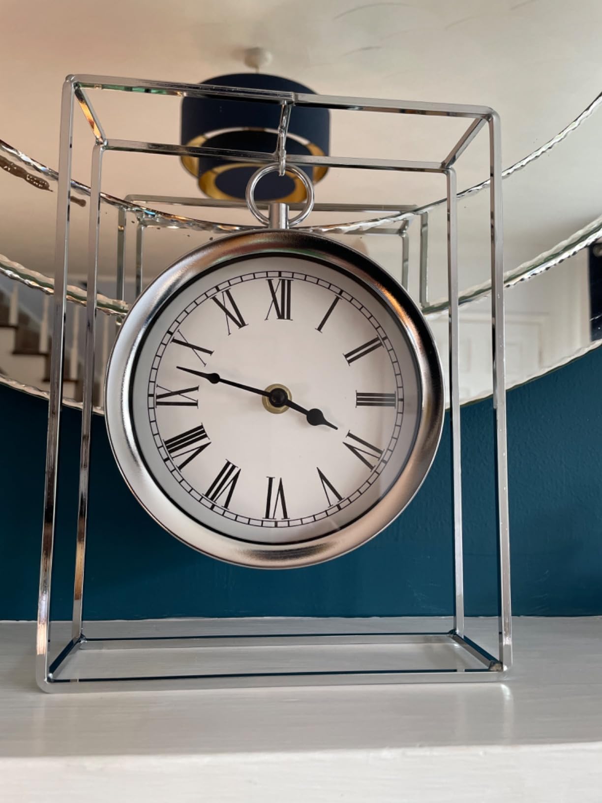 Stylish Hanging Sliver Modern Mantel Clock | Suspended Chrome Table ...