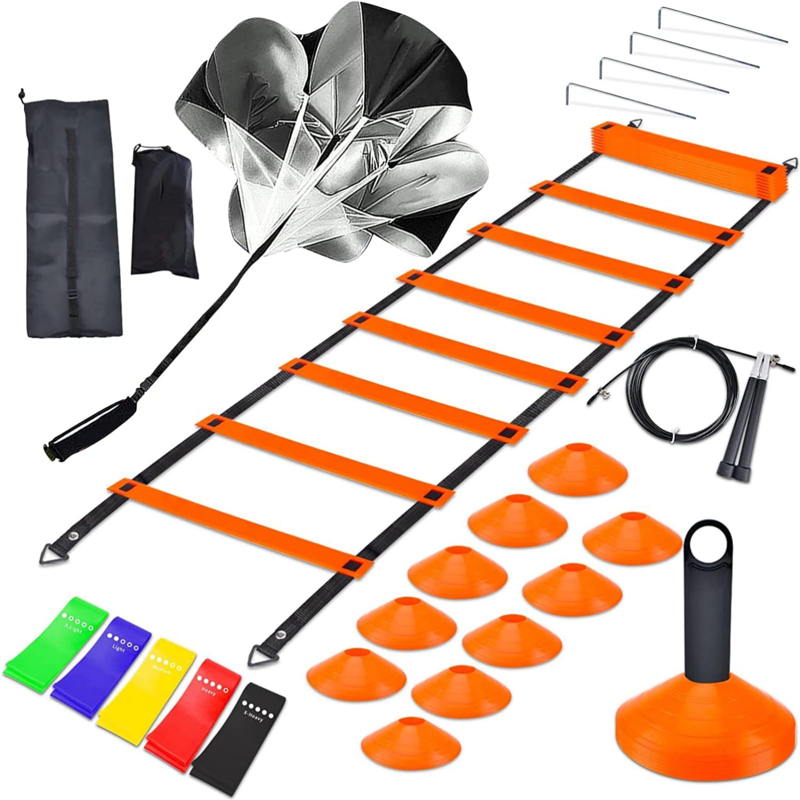 Wougzan Speed Agility Training Set, Includes 12 Rung Agility Ladder,10 ...