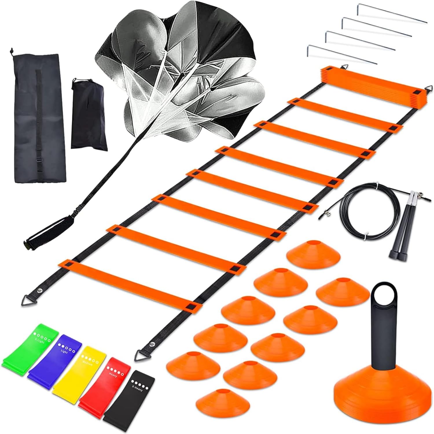 Wougzan Speed Agility Training Set, Includes 12 Rung Agility Ladder,10 ...