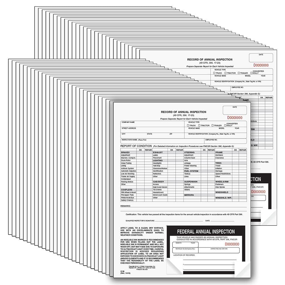 Vehicle Inspection Labels J.J. Keller 50-Pack Clear Panel Overlays For ...
