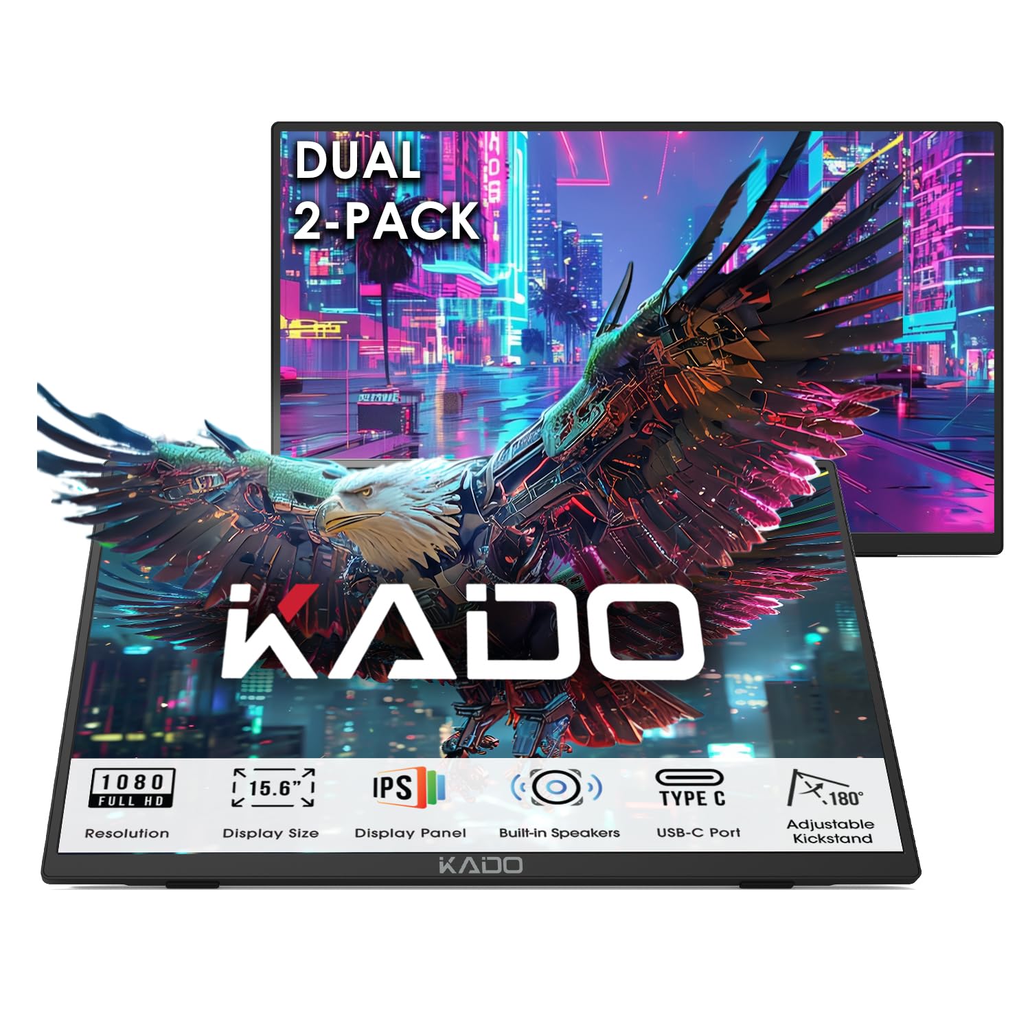 Amazon.com: Kado Dual Portable Monitor Setup - 2-Pack 15.6" IPS ...