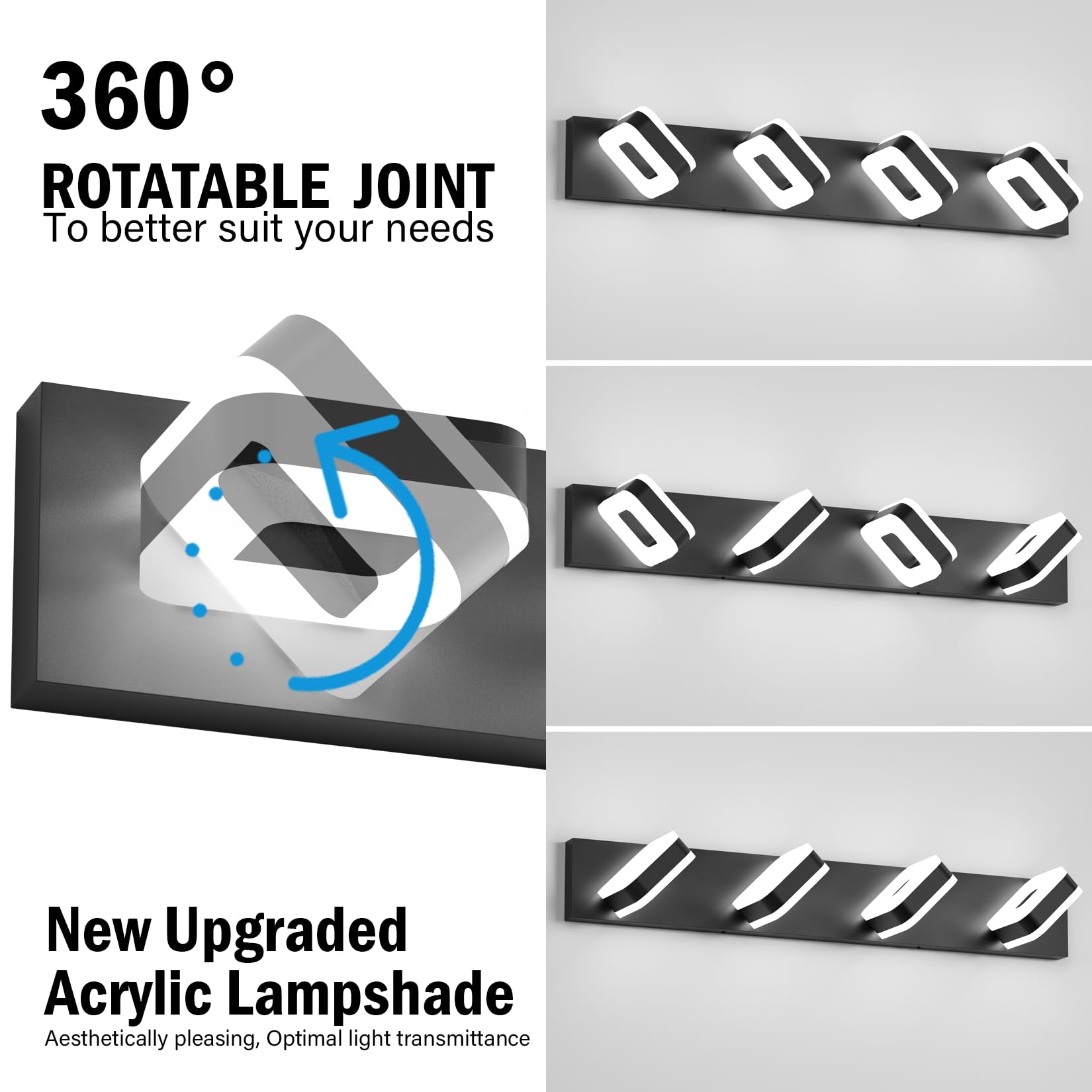 Snapklik.com : Tipace Black Bathroom Vanity Lights 4 Lights LED Modern ...