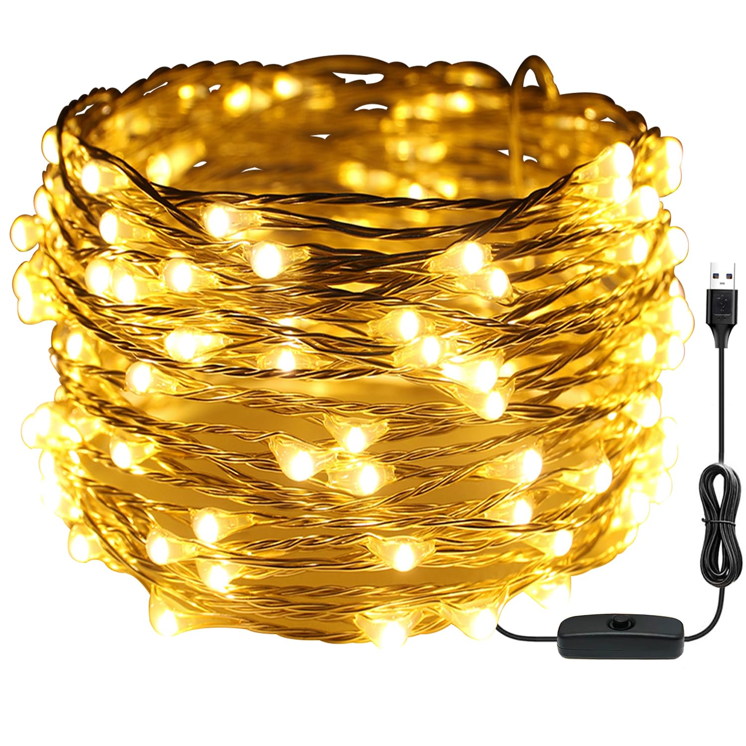 RUICHEN USB Plug in String Lights Silver Wire 20 Ft 120 LED Starry ...