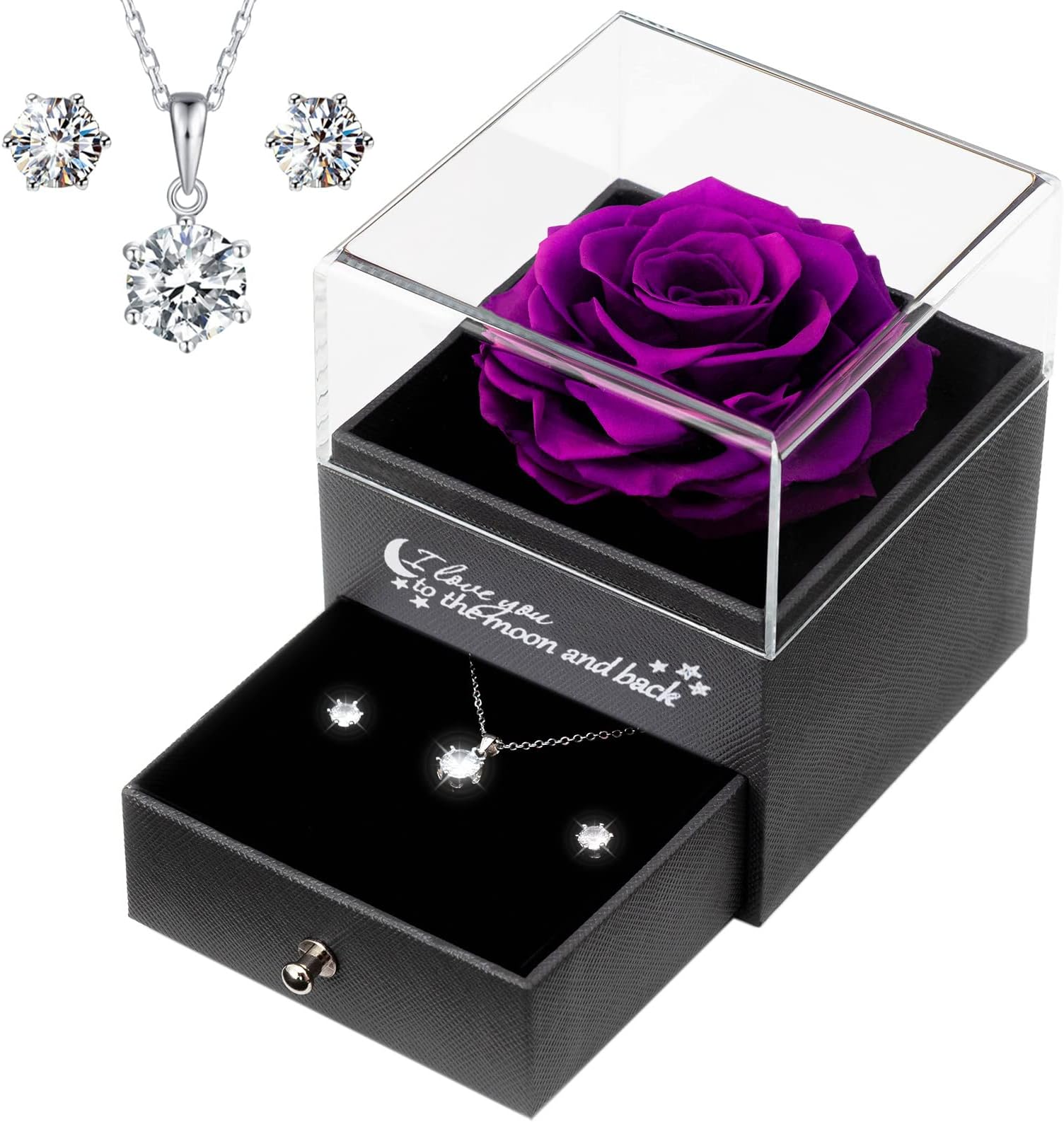 Ewige Echte Rose mit Herz Halskette und Ohrringe aus 925 Sterlingsilber ...