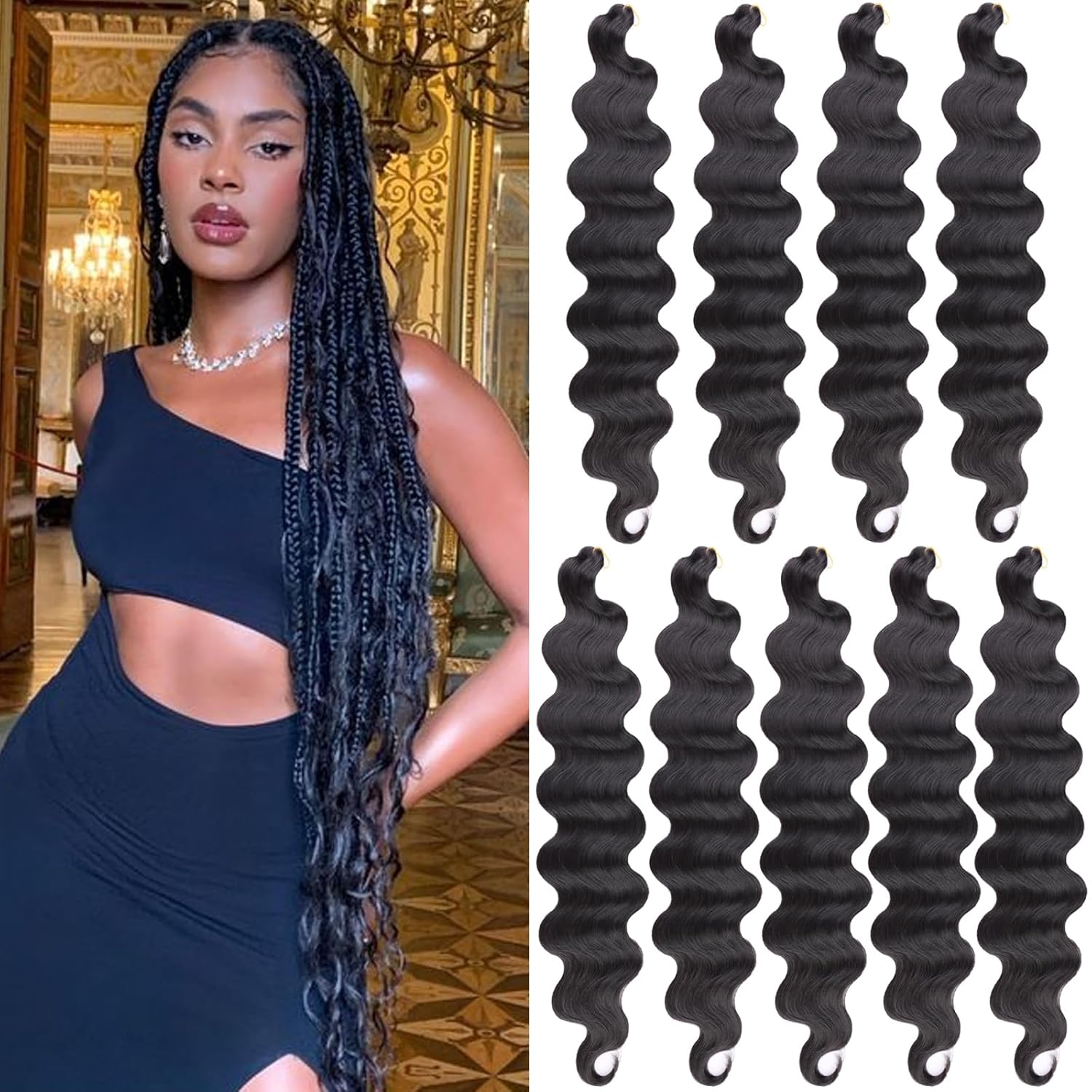 Amazon.com : Unionbeauty 30 Inch 9 Pack Body Wave Braiding Hair Black ...