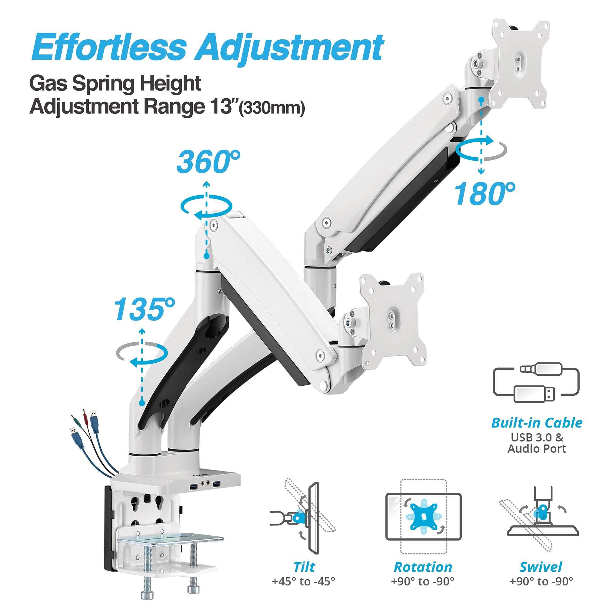 AVLT Dual 13"-35" Monitor Arm Desk Mount fits Two Flat/Curved Monitor ...