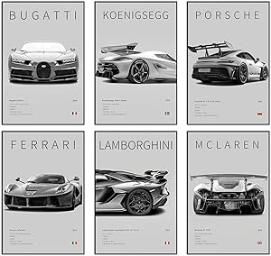 Car Poster Canvas Wall Art Modern Classic Supercar Prints Set, Porsche ...