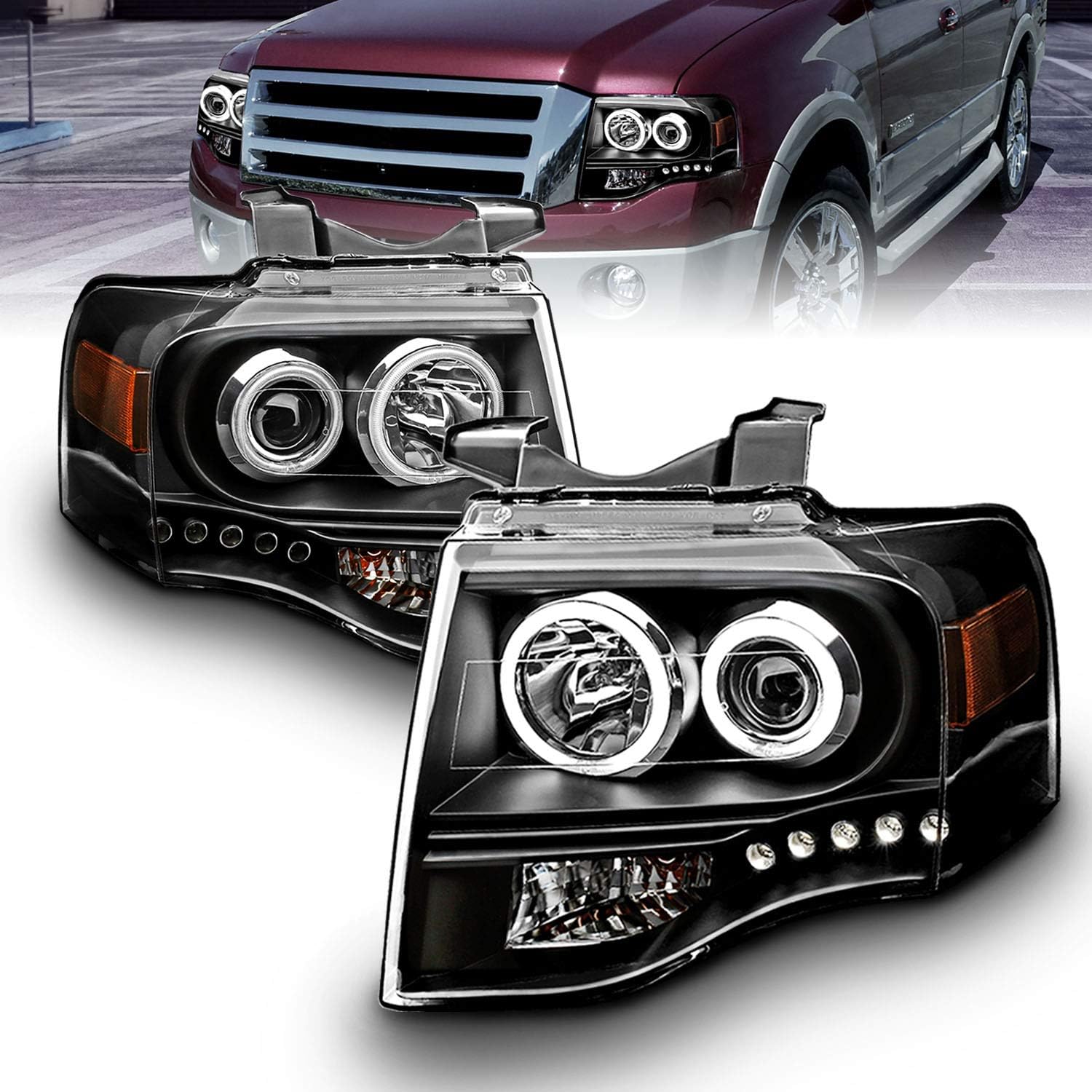 Amazon.com: AmeriLite Black Xtreme LED Halos Projector Headlights for ...
