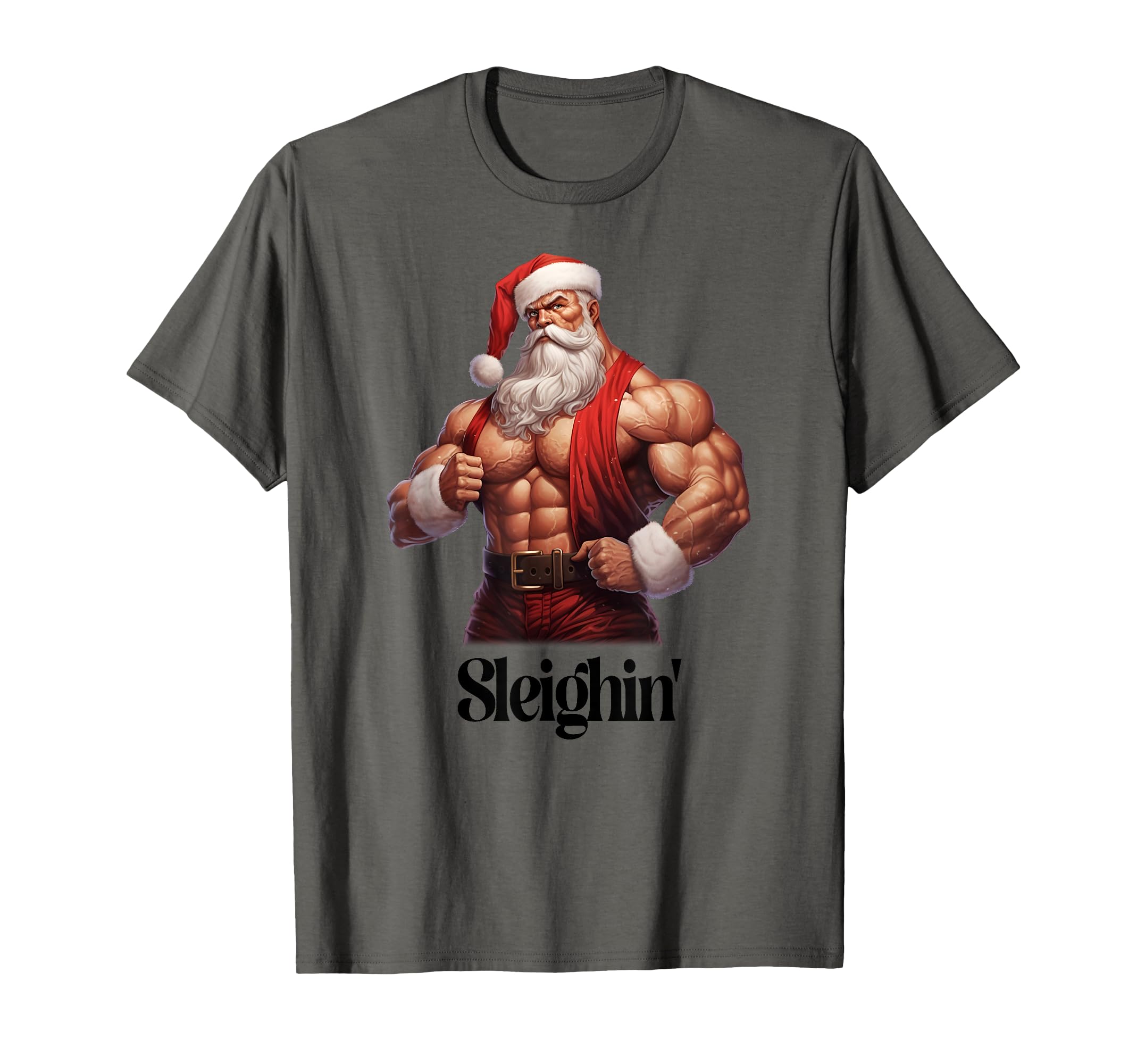 Amazon.com: Buff Santa Workout Santa Claus Gym Muscles Sleighin' T ...