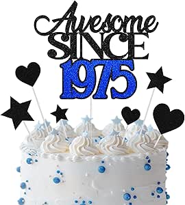 Amazon.com: Awesome since 1975 Cake Topper, Blue Black Happy 50th ...