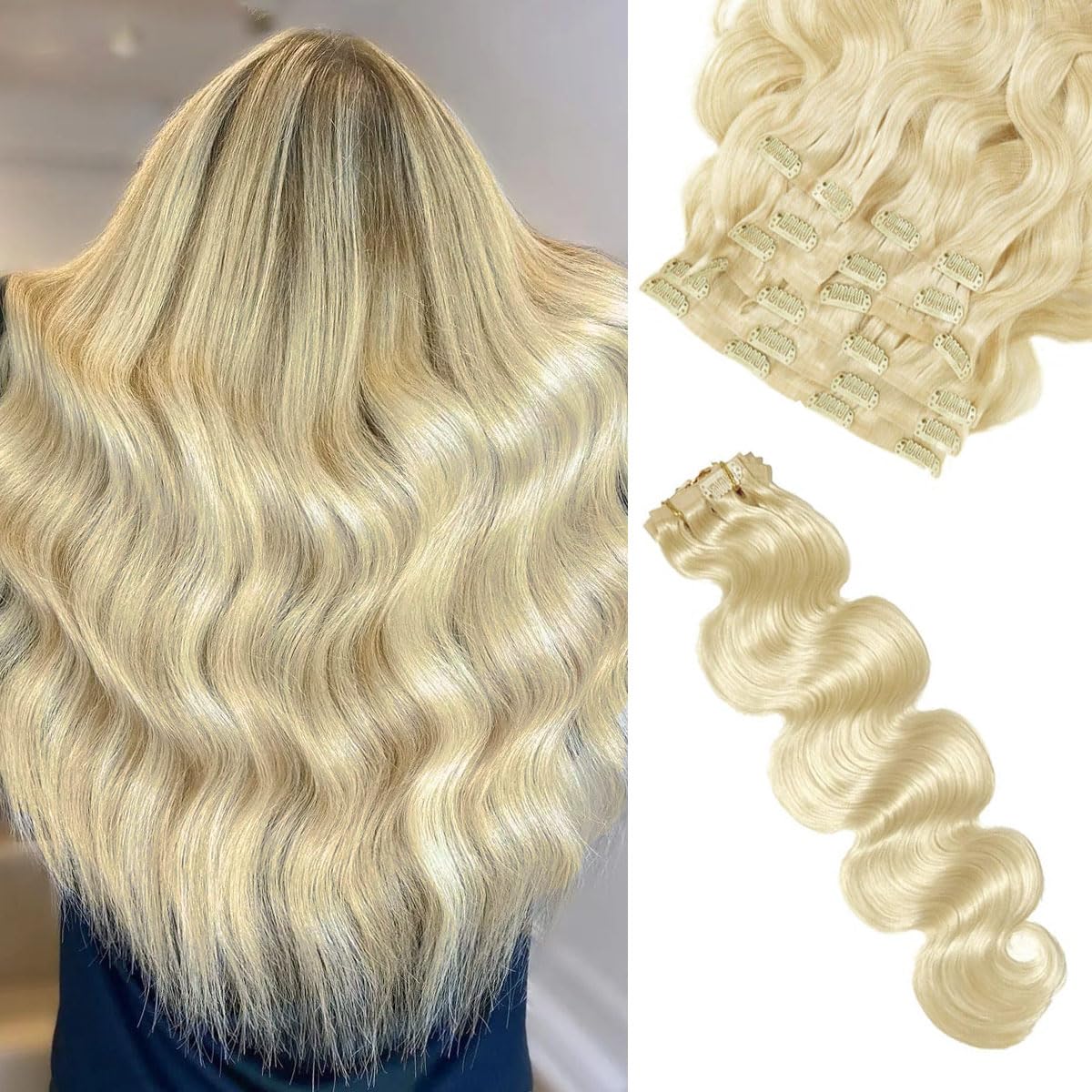 Amazon.com : Seamless PU Weft Clip in Hair Extensions Real Human Hair ...