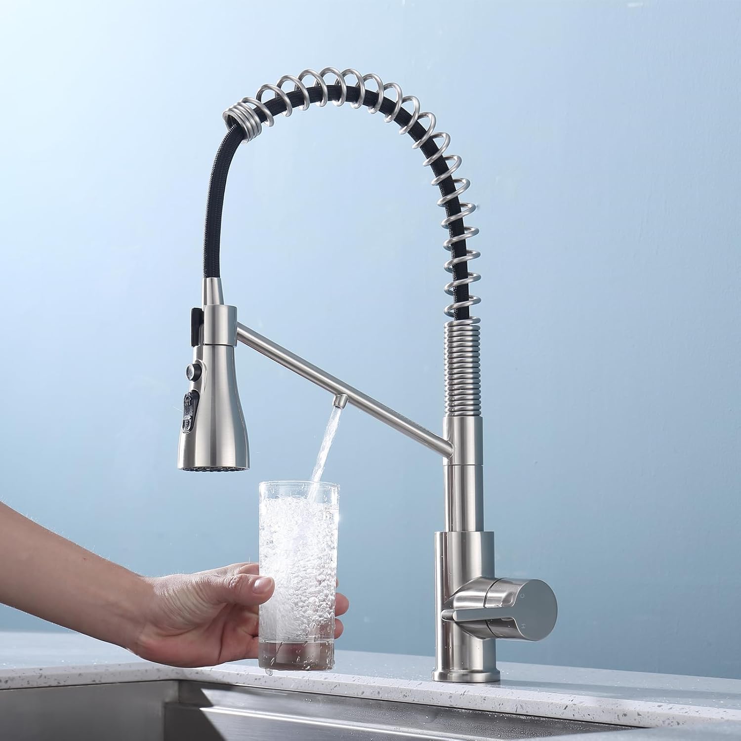 Kmeino Kitchen Faucet Brushed Nickel with Drinking Water Faucet Built ...