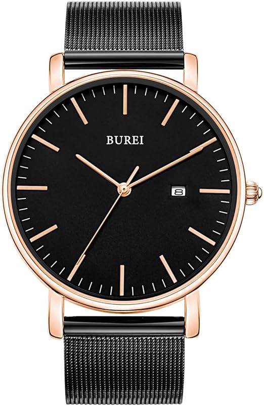 Amazon.com: BUREI Men's Fashion Minimalist Wrist Watch Analog Date with ...