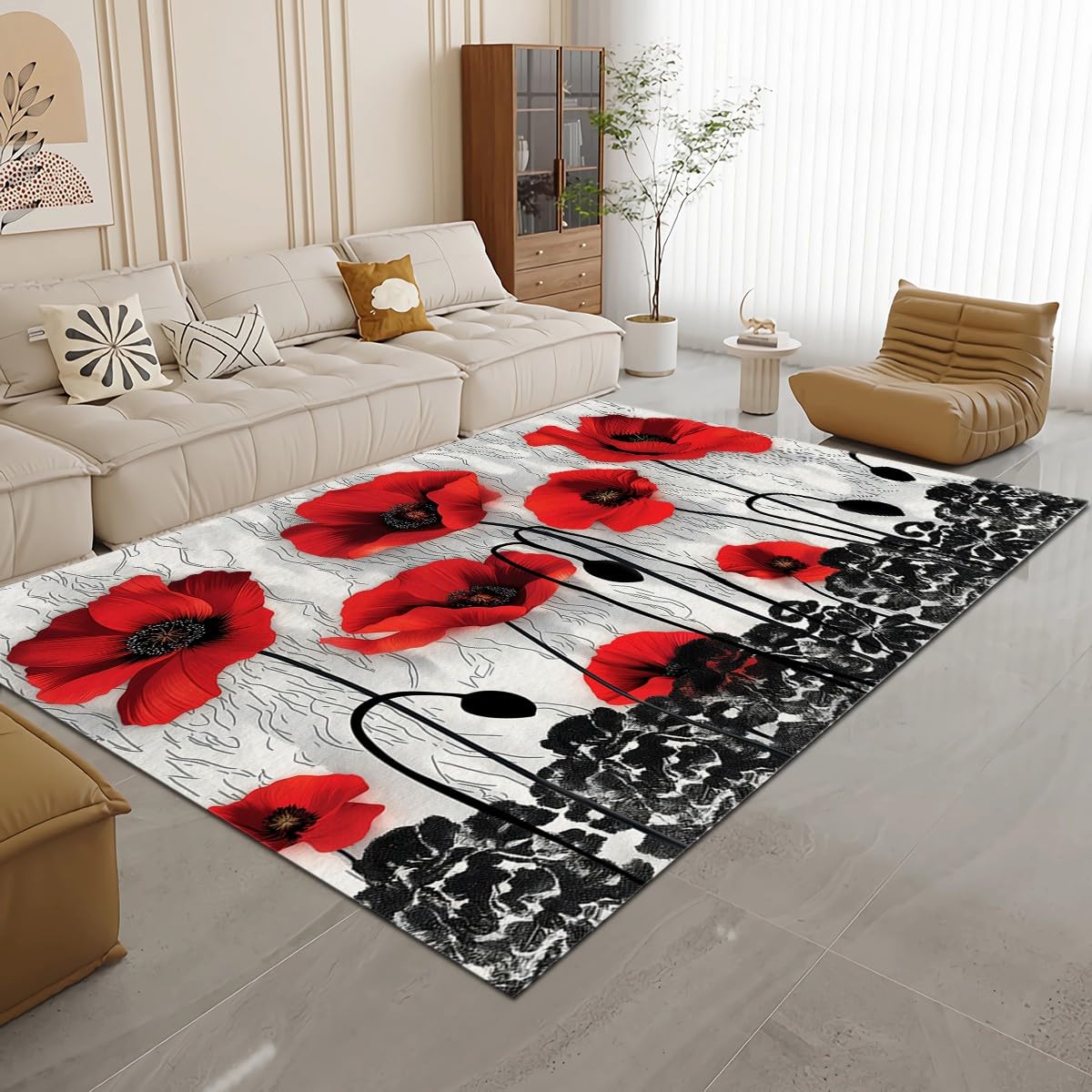 Poppy Red Rug Living Room Poppy Flower Rug, Poppy Fields Rug,
