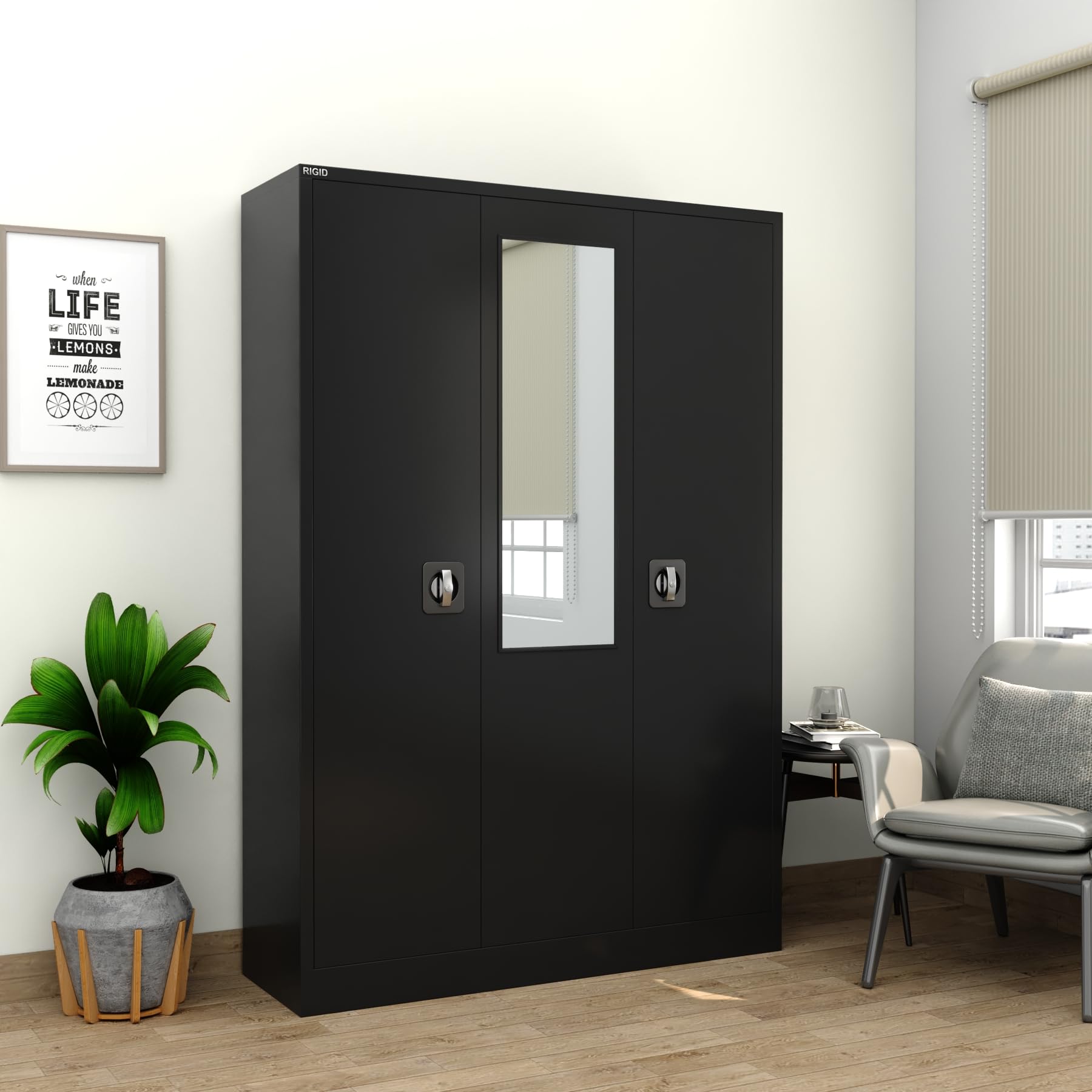 RIGID 3 Door Home Cupboard with Clothes-Hanging Space Organizer Shelves ...