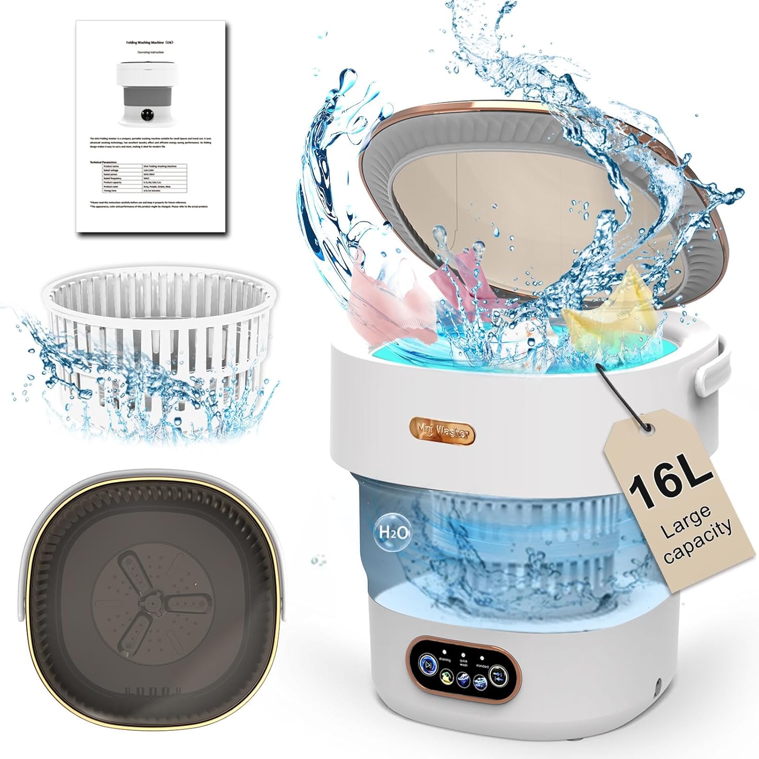 Amazon.com: Portable Washing Machine, 16L Small Compact Laundry Washer ...